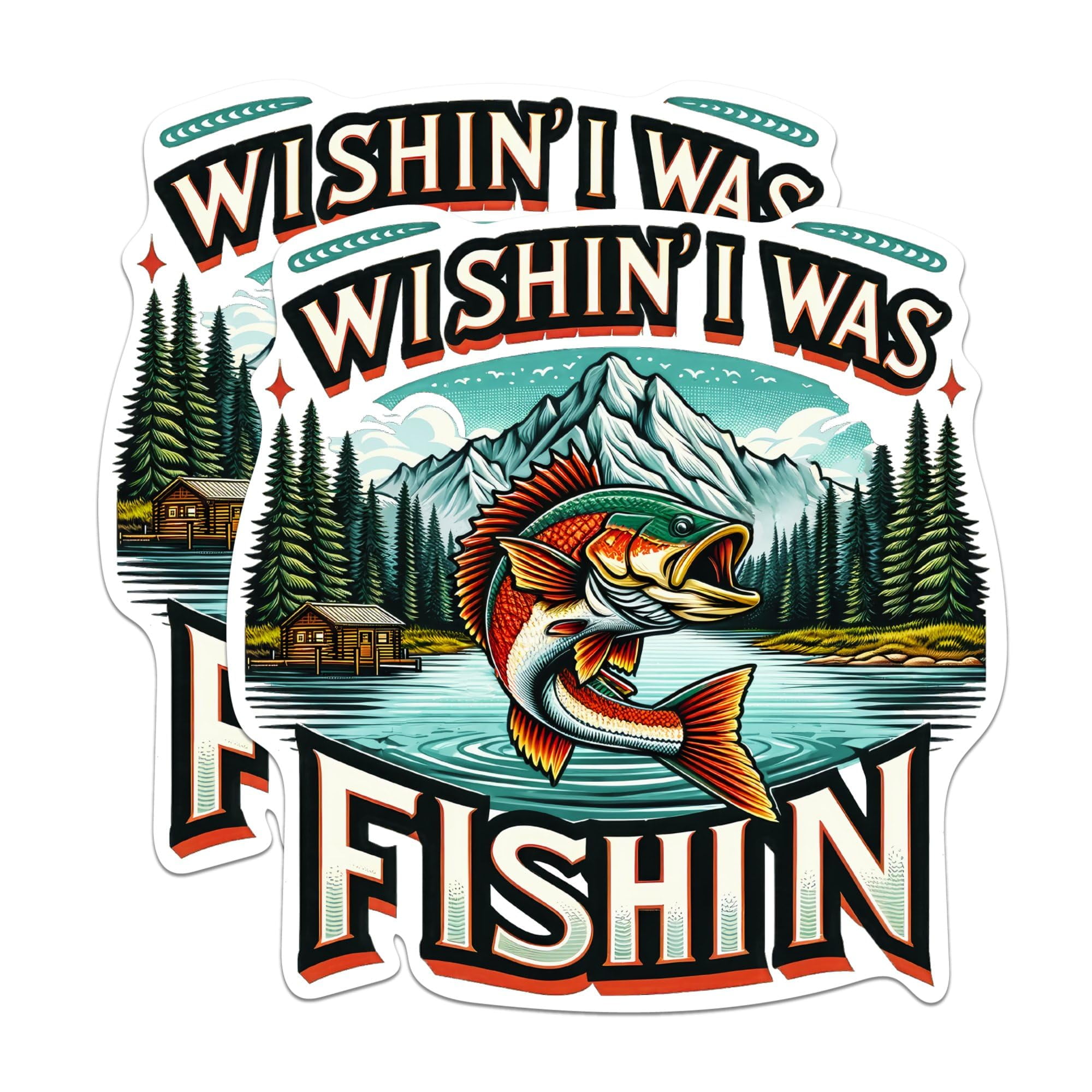 (2 Pack) Wishin I was Fishin Stickers - Cool Outdoorsman Nature ...