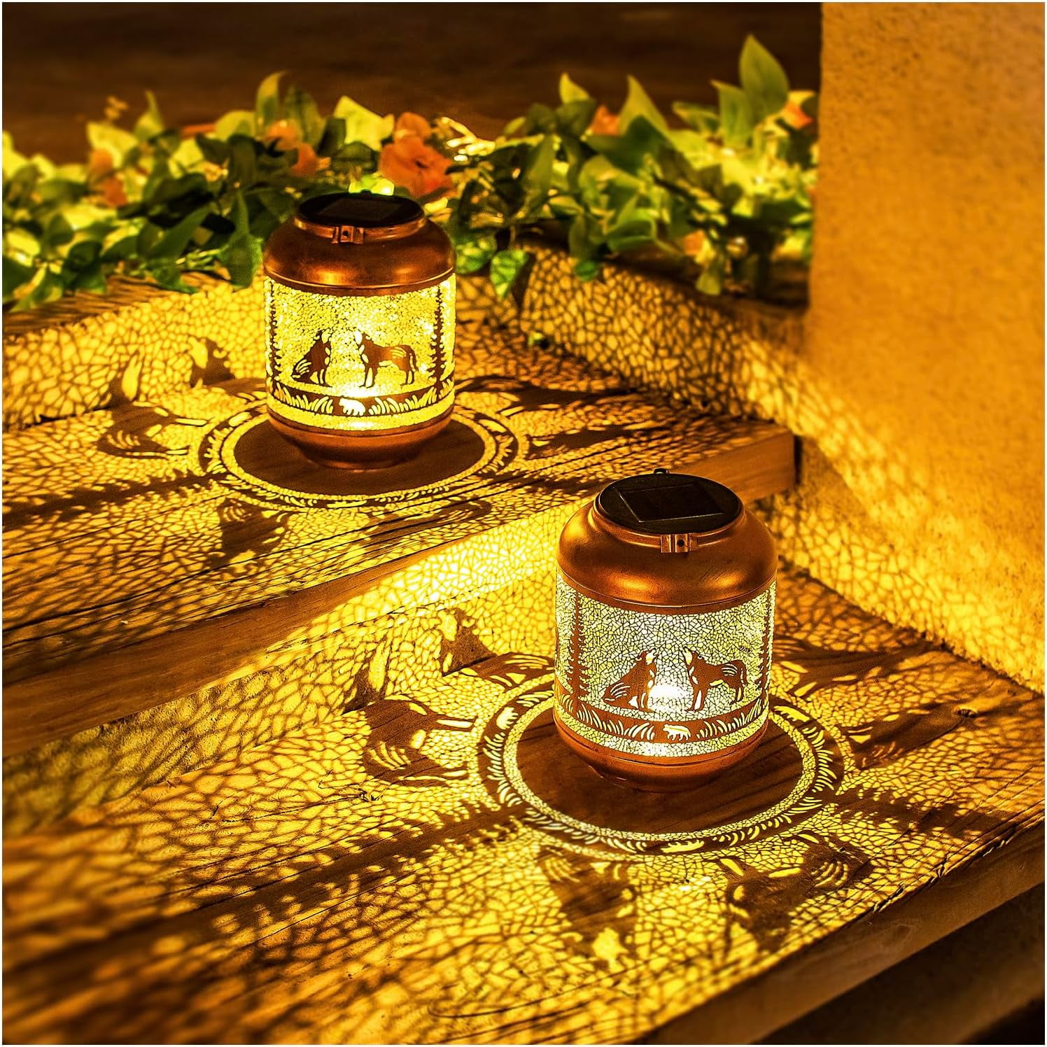 2 Pack Wolf Solar Lanterns Outdoor Waterproof Hanging Solar Lights Wolf ...