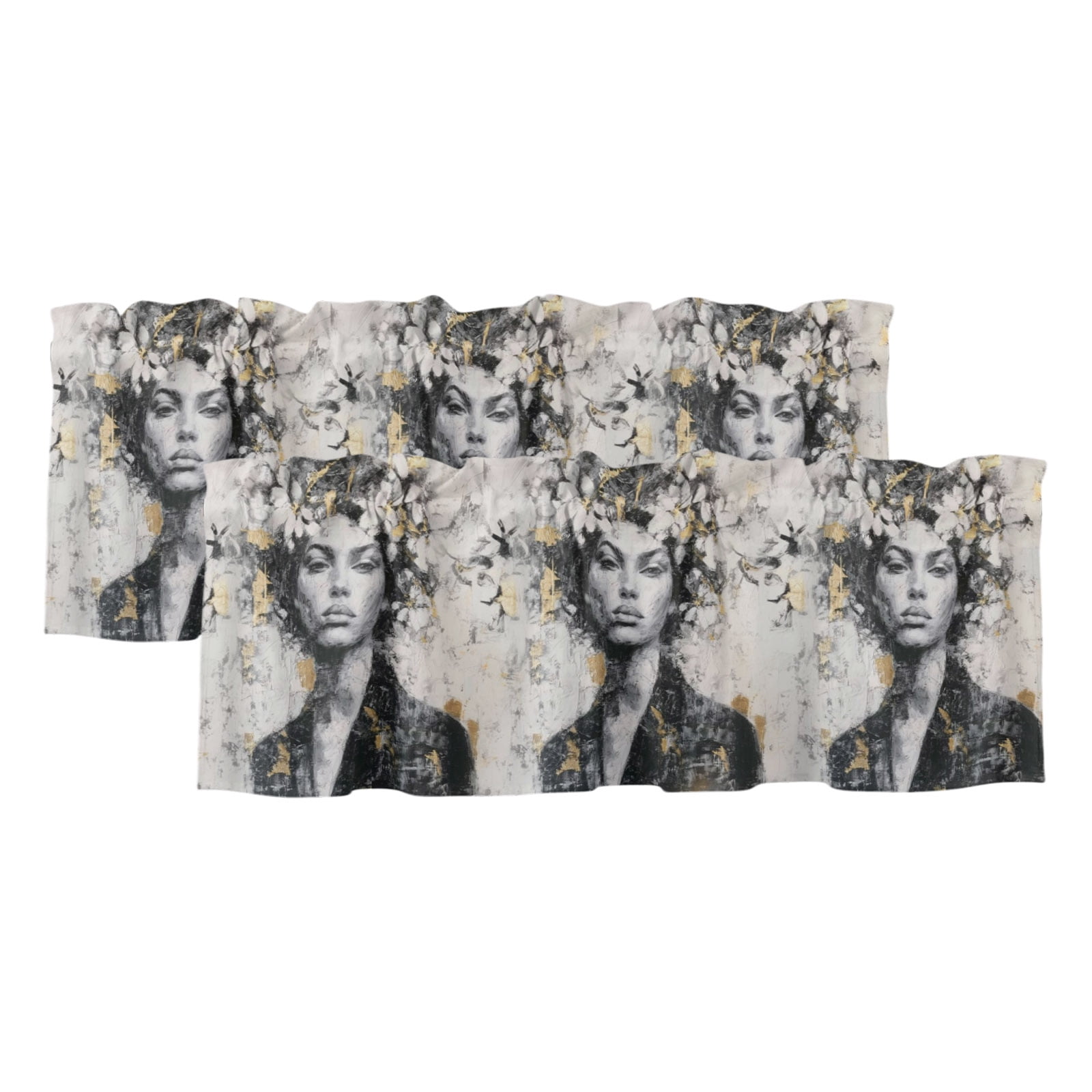 2 Pack Woman Portrait Valance for Window Abstract Female Gold White ...