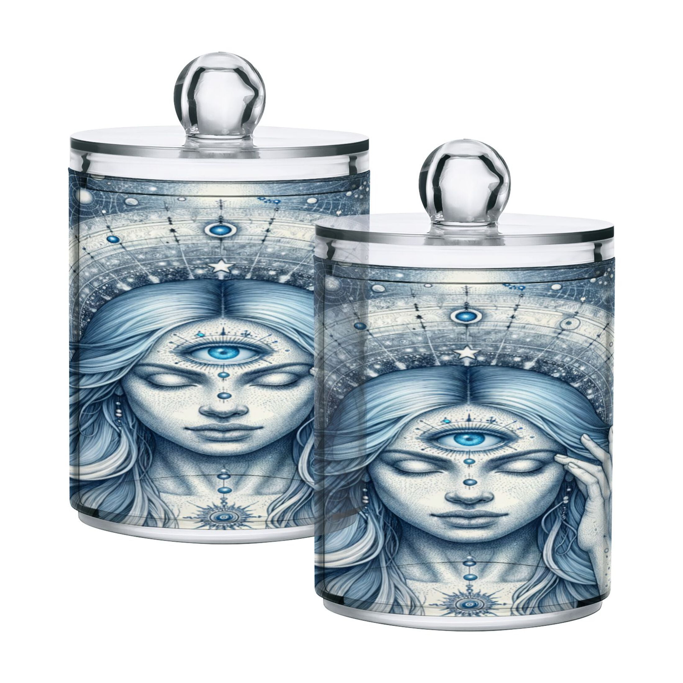 2 Pack Woman with Third Eye and Planet Qtip Holder Dispenser Clear ...