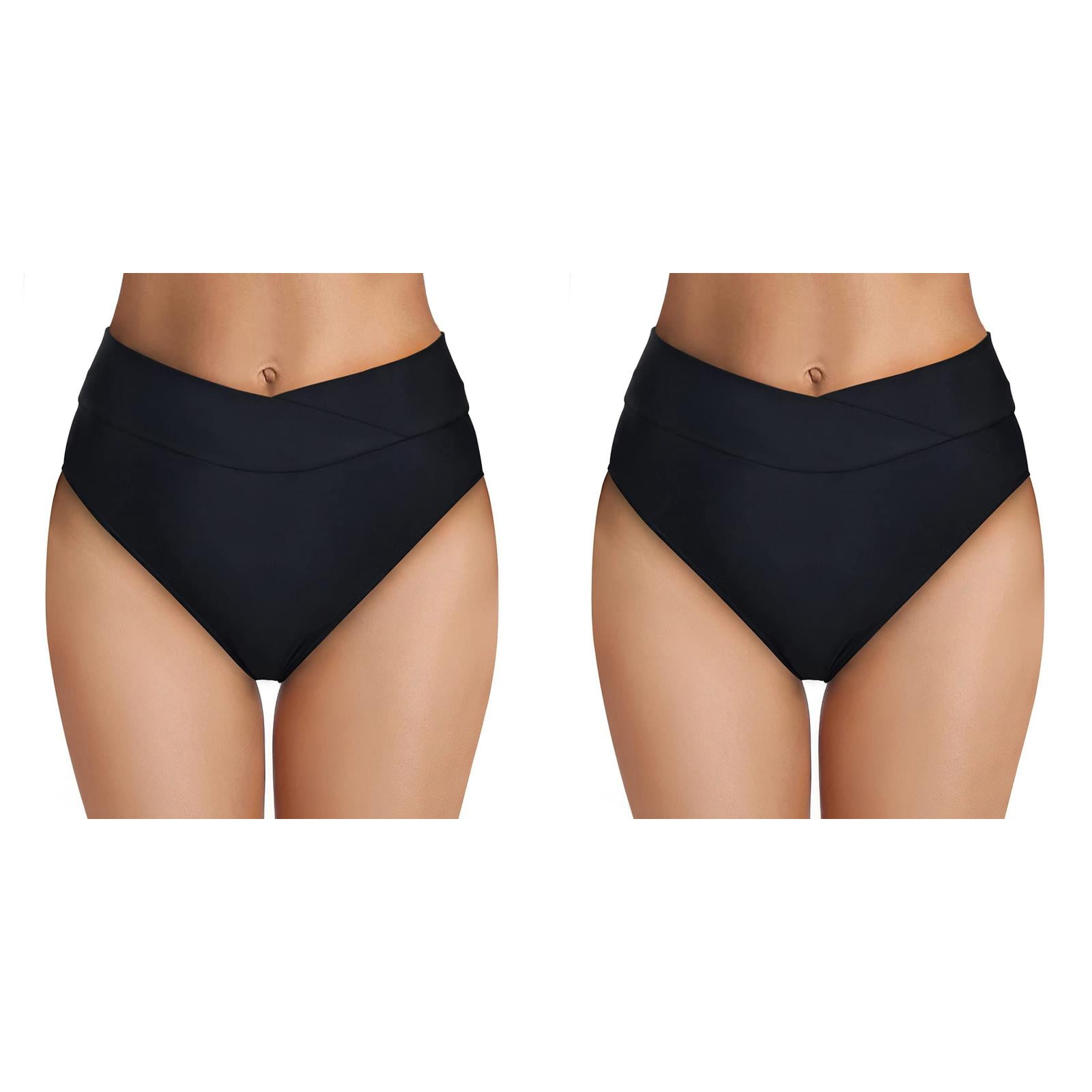 2 Pack Women High Waisted Bikini Swimsuit for Juniors Bottoms High Cut Swim Bathing Suit Top ...