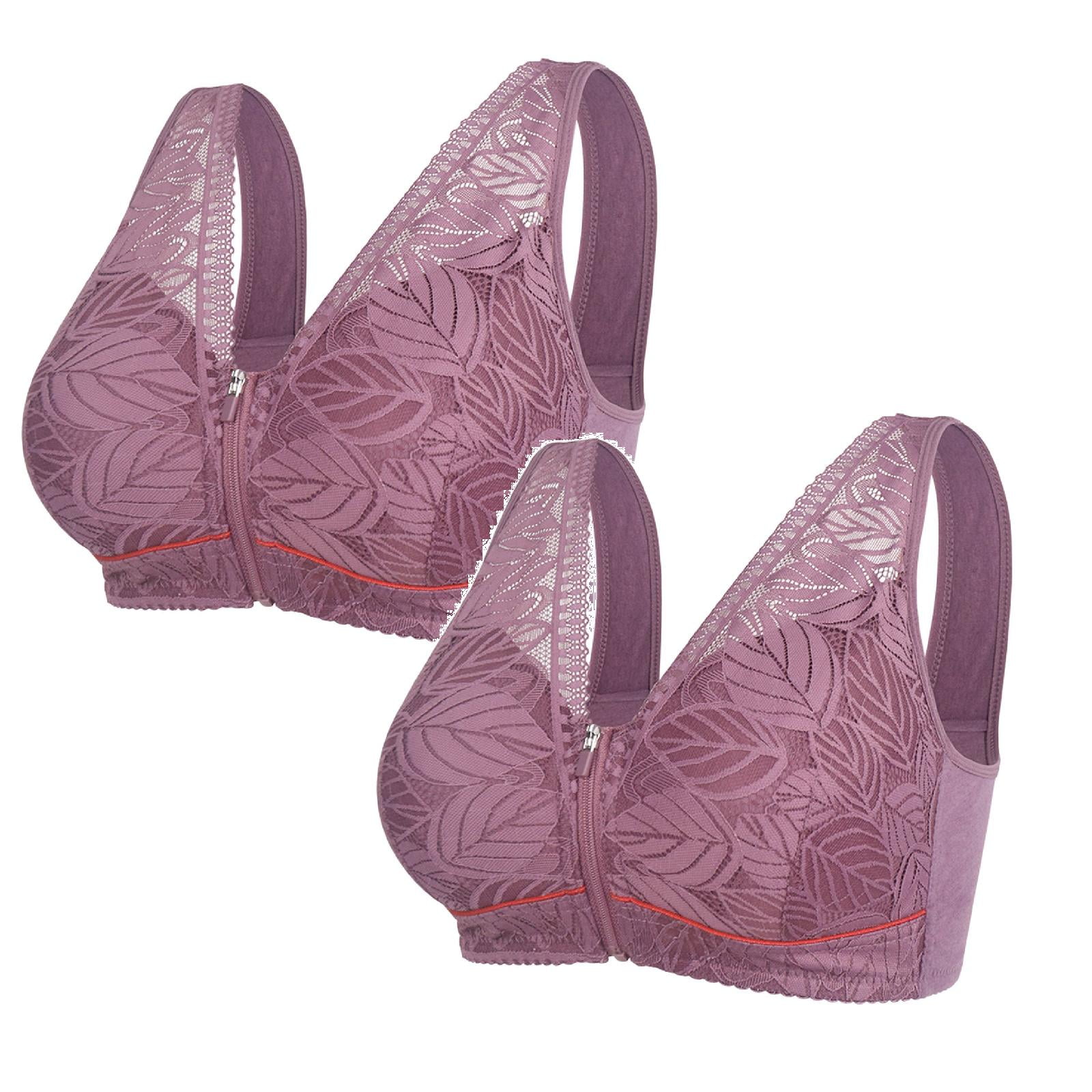 2 Pack Women Lace Front Lift Bra Zipper Underwear Without Rims Pack of ...