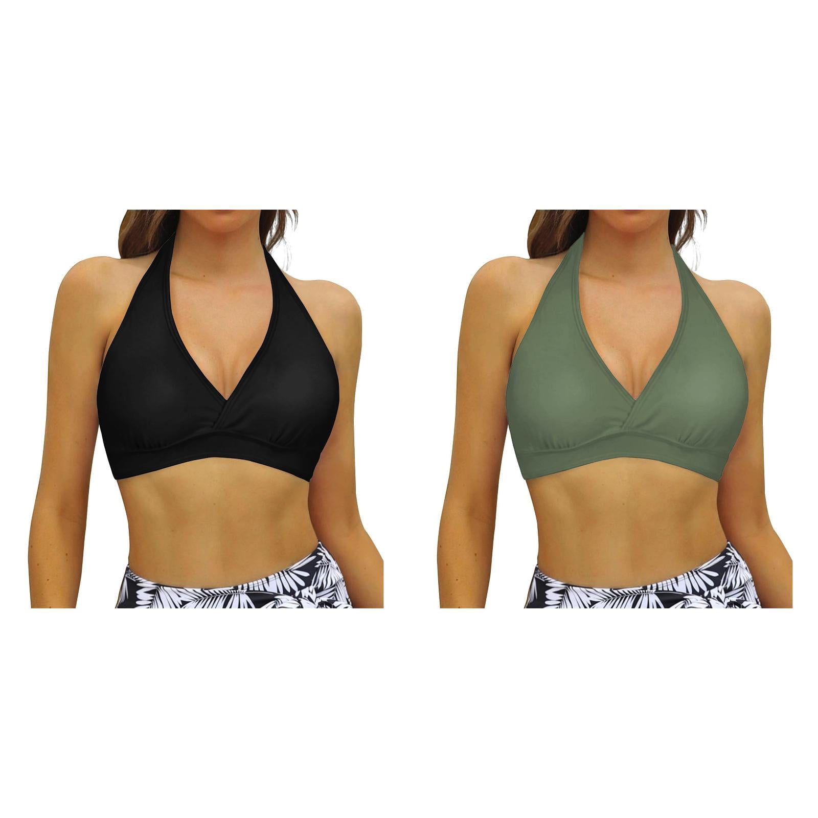 2-Pack,Women Lace Up Swimwear Tops Underwire Full Coverage Bikini Top Push Up Swim Crop Top Tie ...