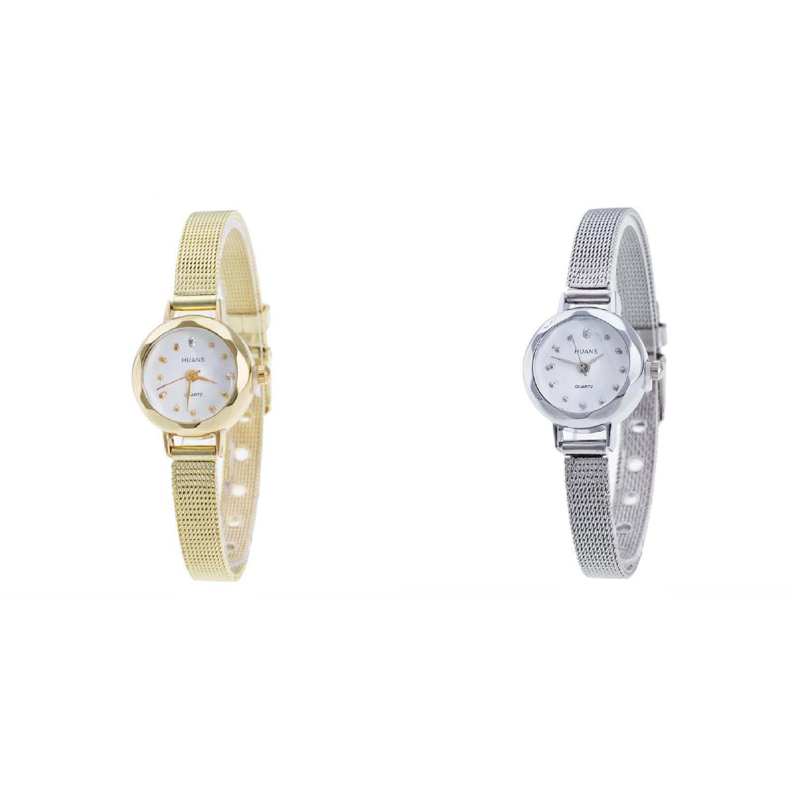 (2-Pack) Women Ladies Stainless Steel Watch with Light Mesh Band Wrist ...