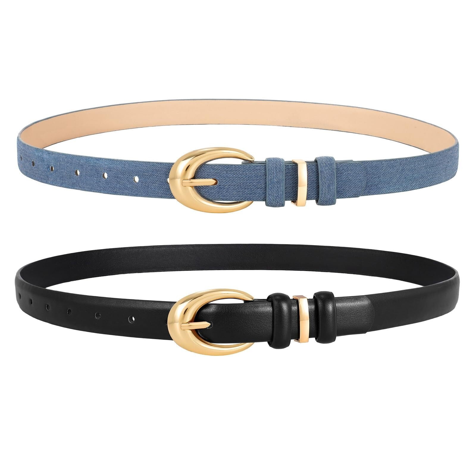 2 Pack Women Leather Belts for Jeans Dress Fashion Skinny Belt with ...