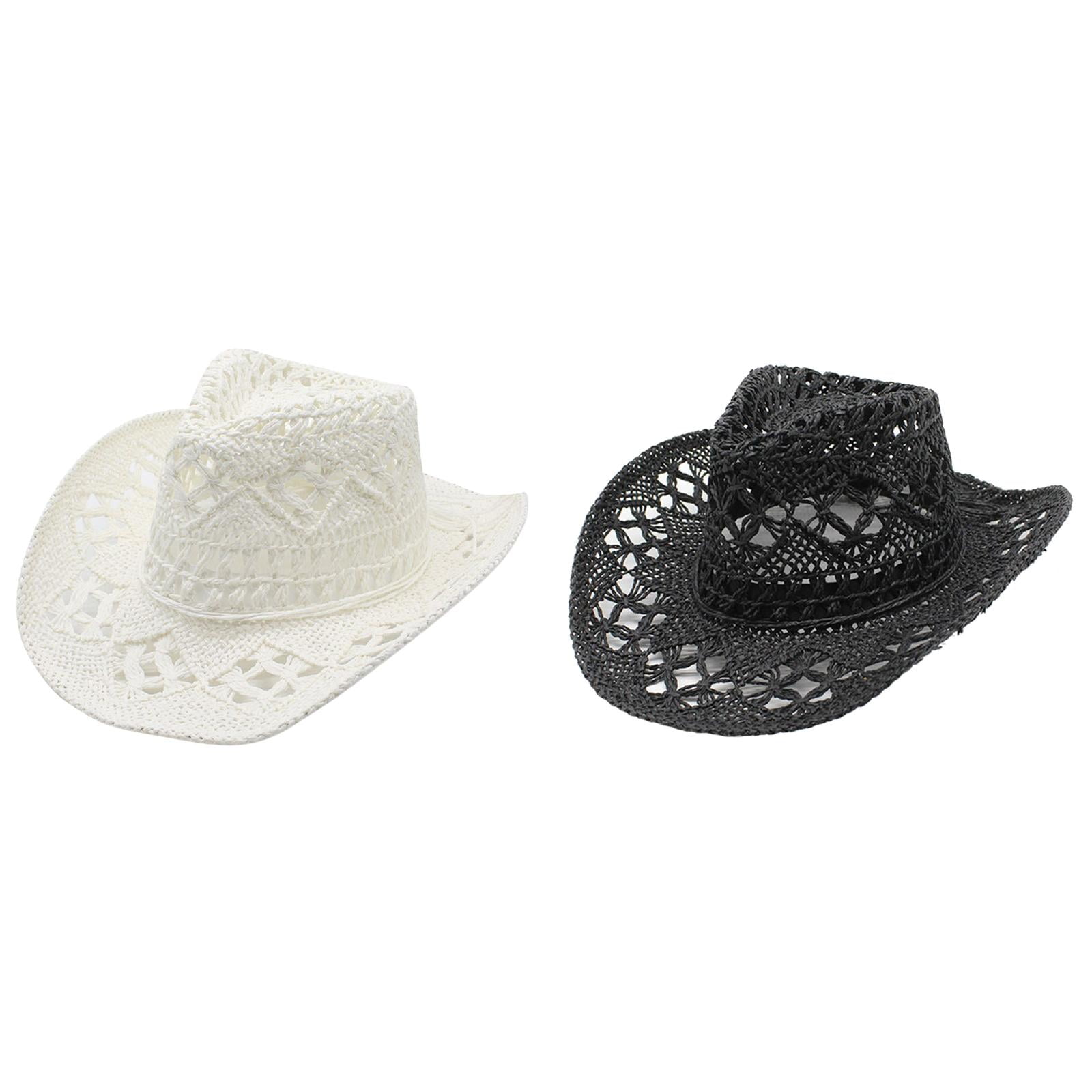 2-Pack,Women Men Summer Western Cowboy Hat Shapeable Straw Hat Hollowed ...
