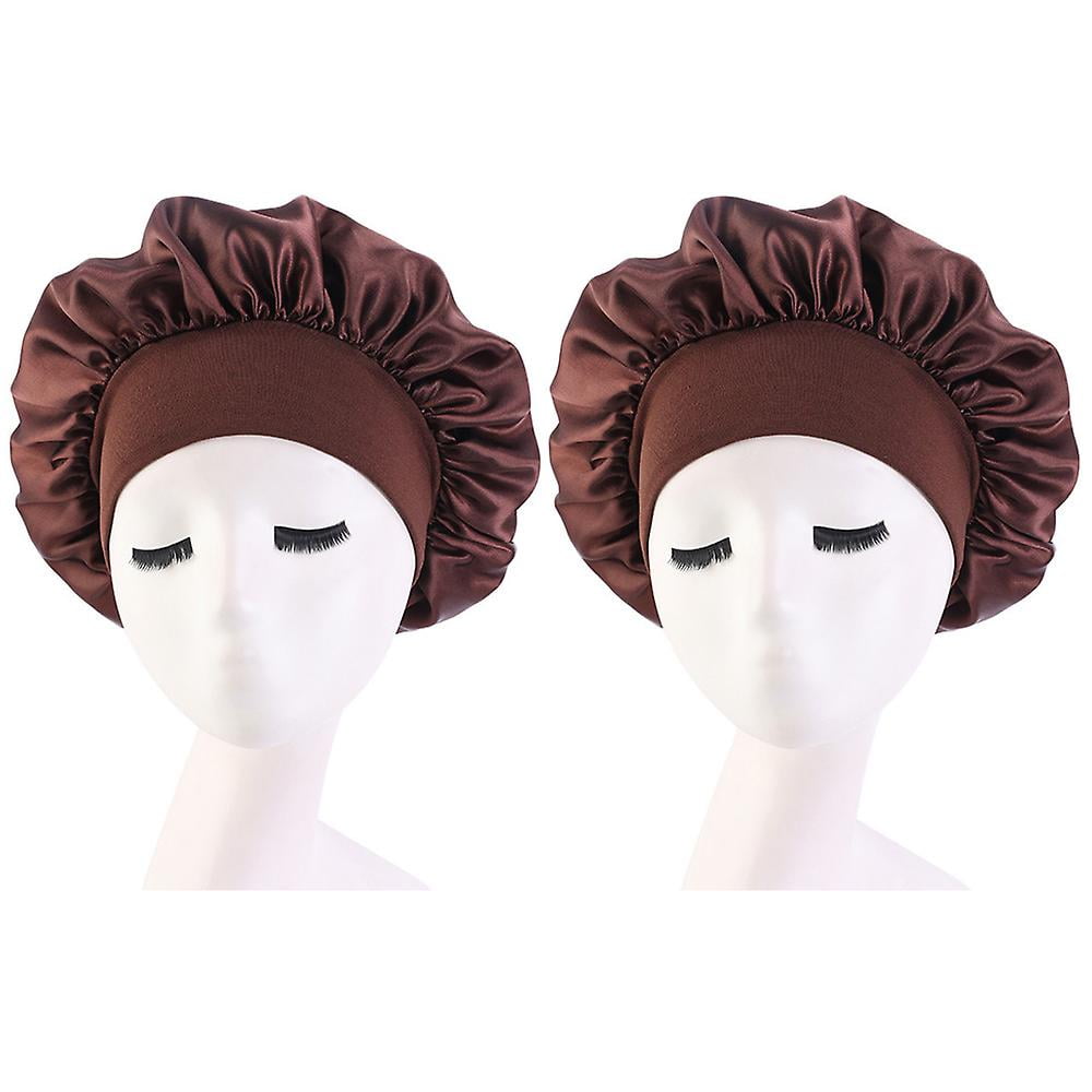 2 Pack Women Satin Solid Sleeping Hat Night Sleep Cap Hair Care Bonnet ...