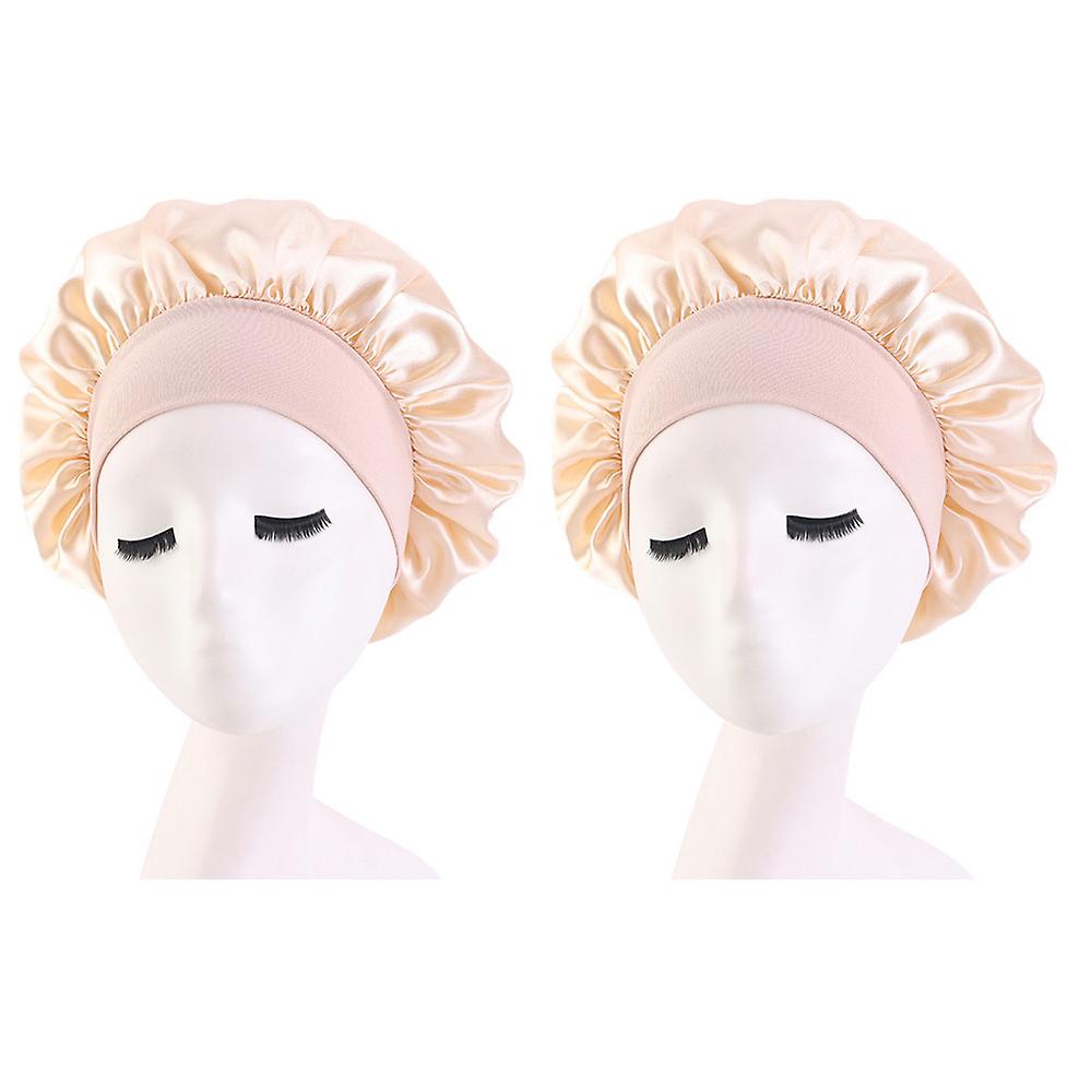 2 Pack Women Satin Solid Sleeping Hat Night Sleep Cap Hair Care Bonnet ...