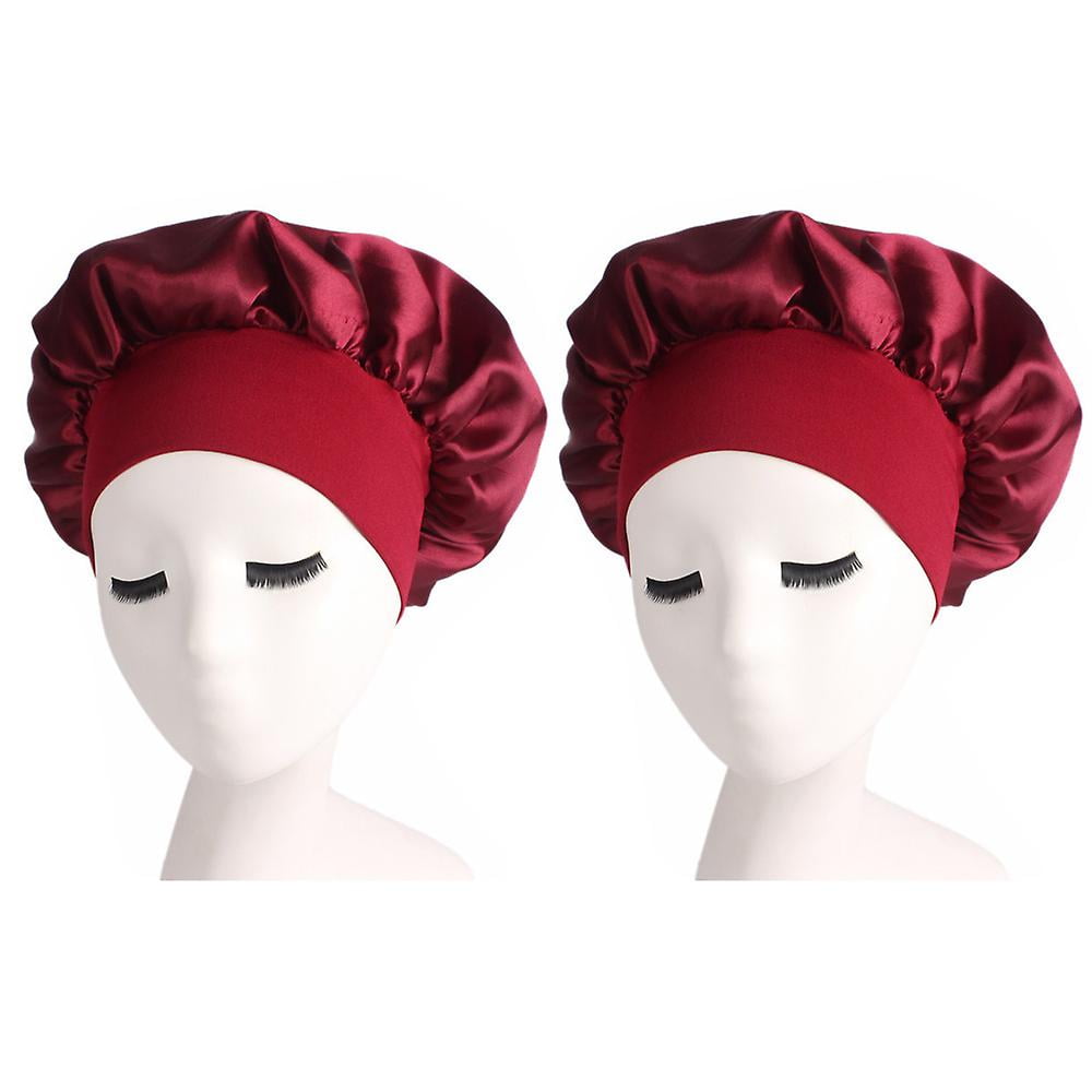 2 Pack Women Satin Solid Sleeping Hat Night Sleep Cap Hair Care Bonnet ...