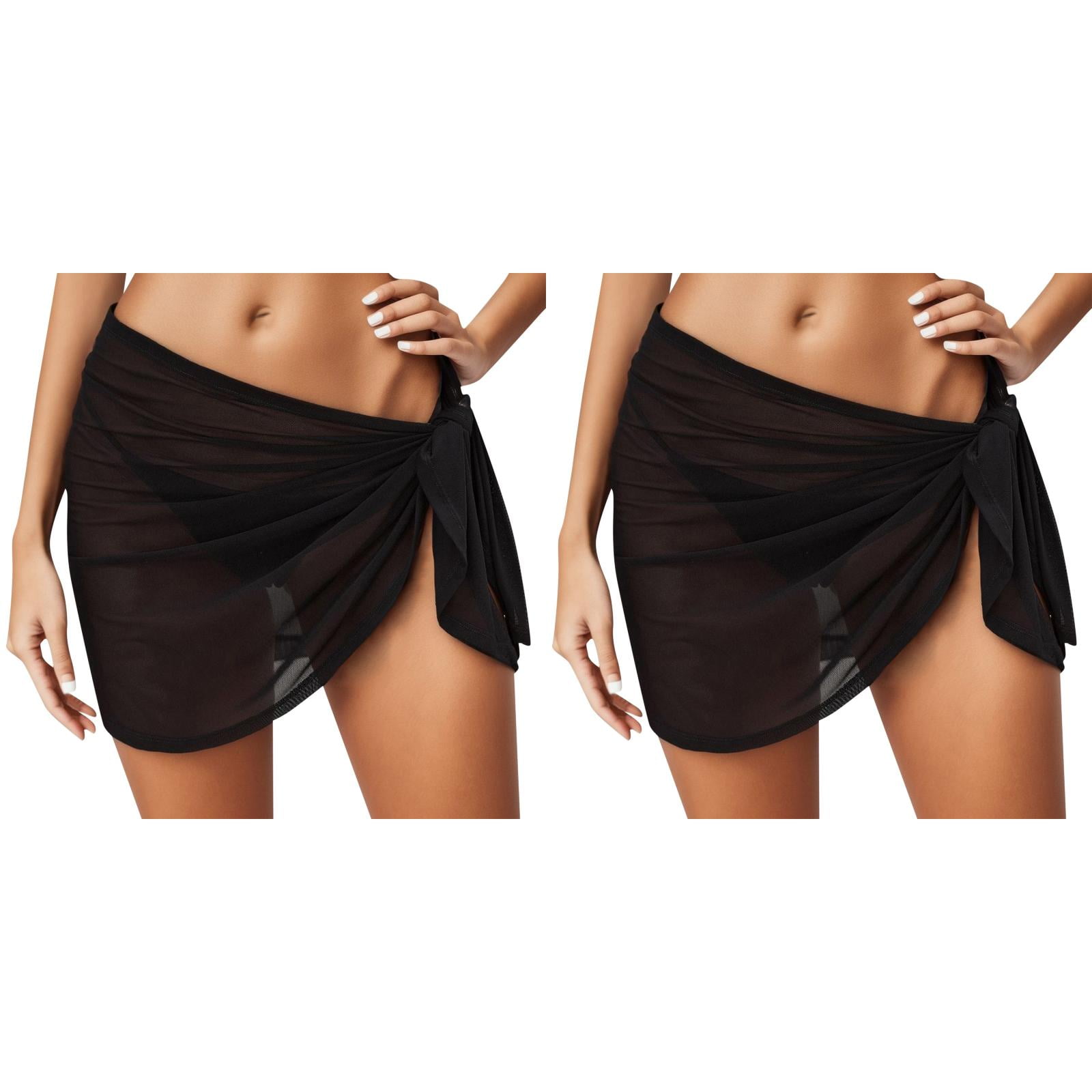2 Pack,Women Sheer Wrap Knot Cover Up Skirt Without Bikini Beach Wrap Bikini Shiny Wraps Cover ...