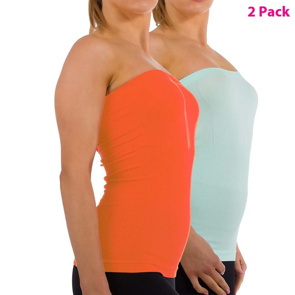 2-Pack Women Sleeveless Strapless Tube Top Long Bandeau Basic Summer ...