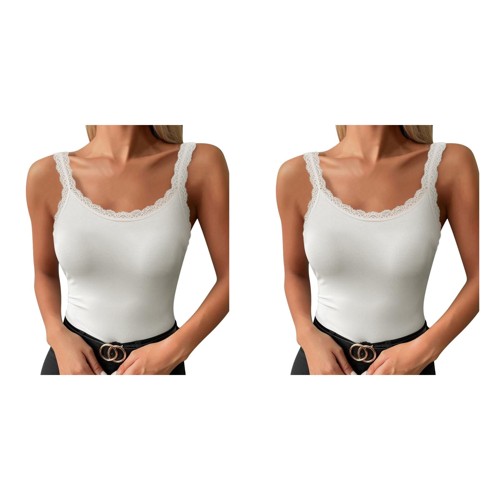 2 Pack,Women Solid Lace Strap Vest Sleeveless Underwear Splice Tank ...