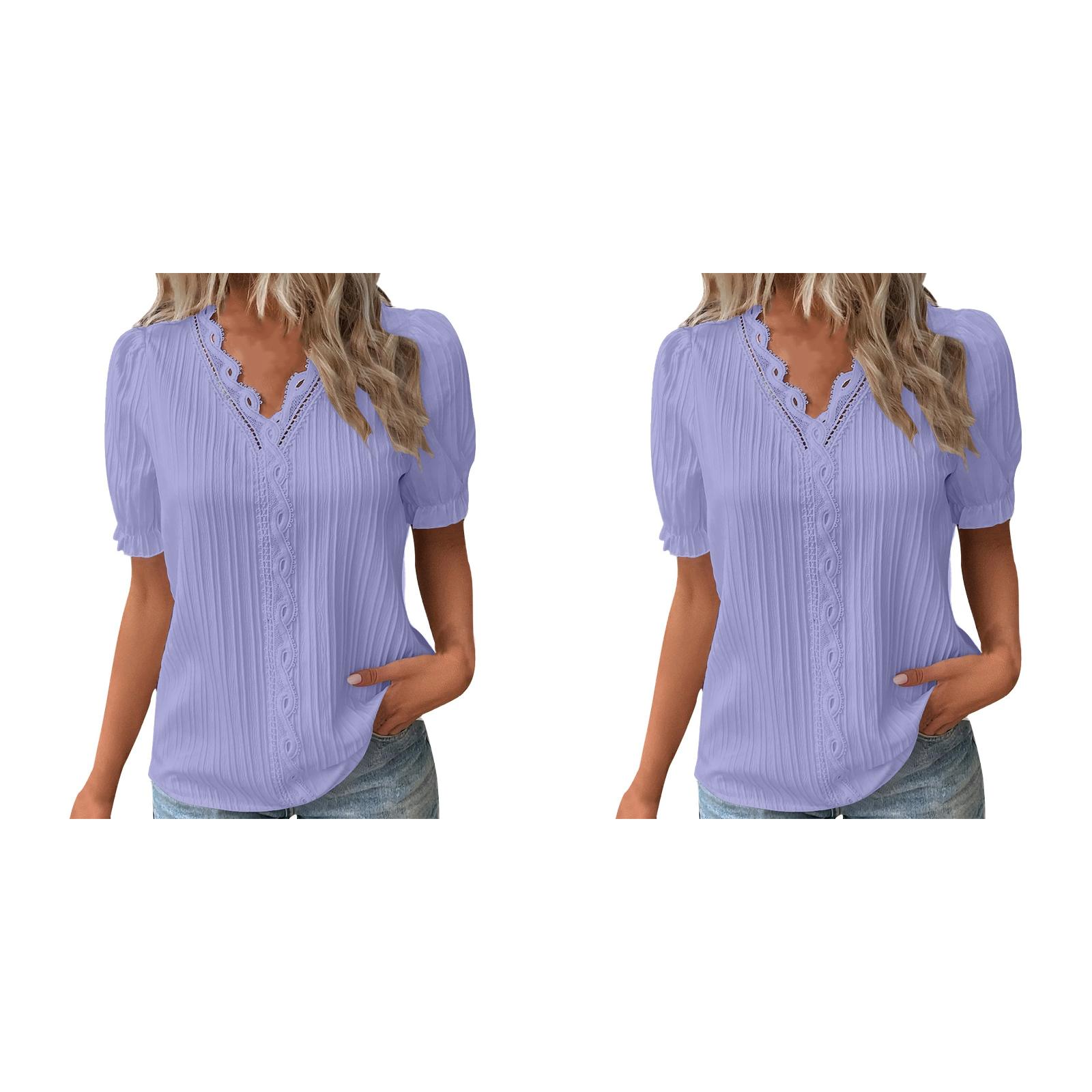 2 Pack Women Summer Lace V Layering Long Sleeve Shirts for Women Neck Plain Lace Elegant Women ...
