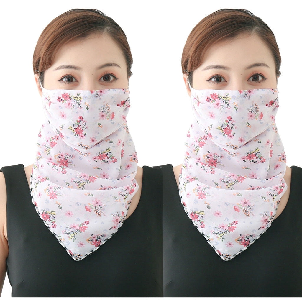 2 Pack Women Sun Mask Chiffon Neck Gaiter Sun Proof Face Mask Outdoors ...