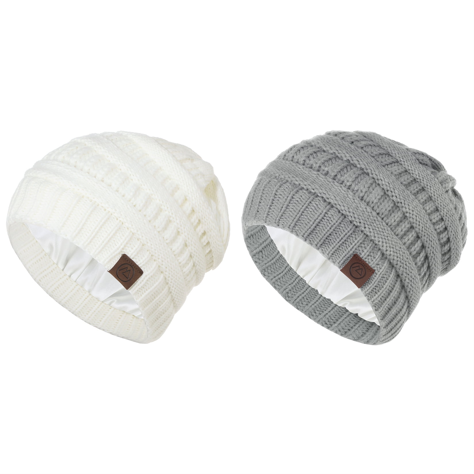 Womens Knit Beanie Cap Hat (2 PACK), Black/Natural Gray - Walmart.com