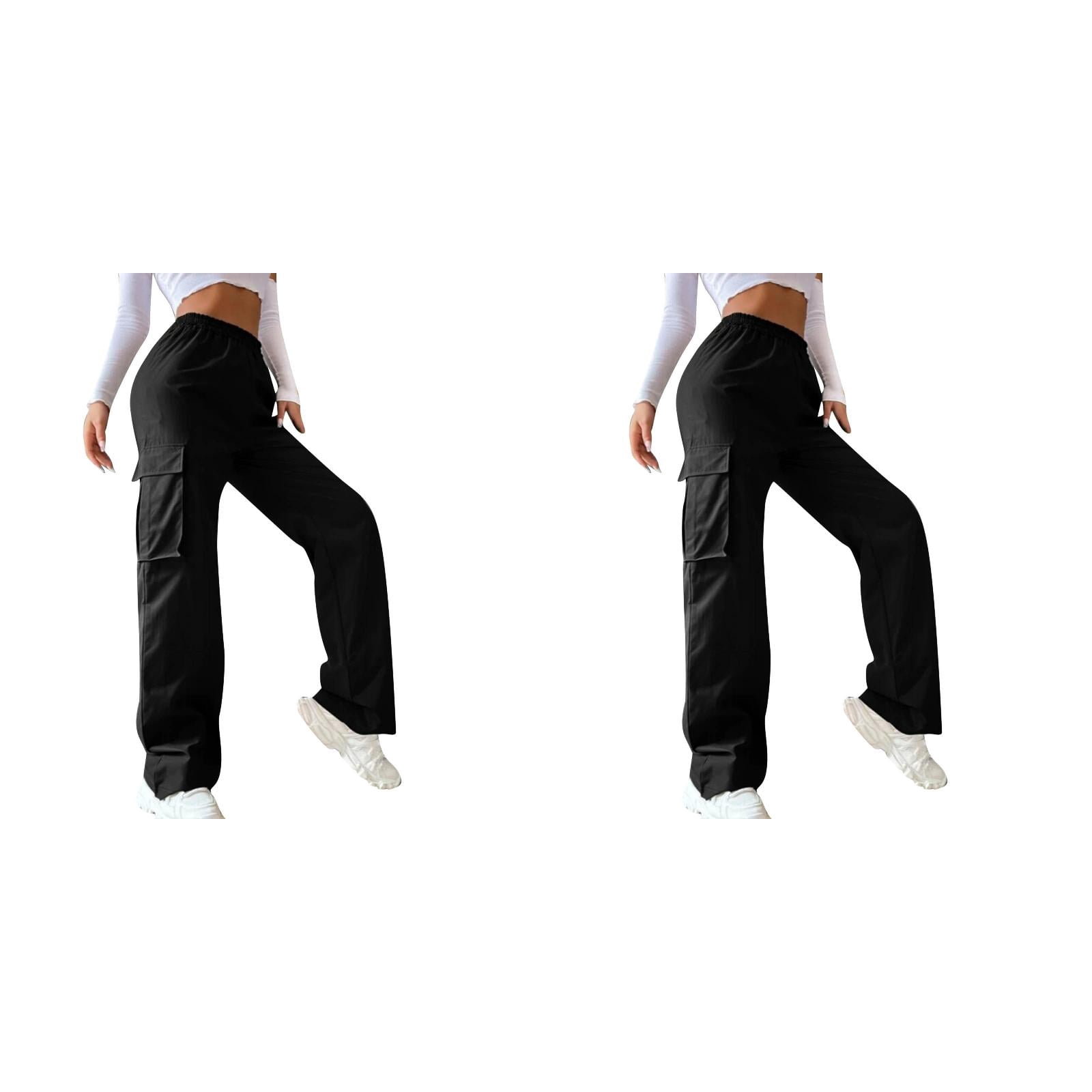 2 Pack Women's Belt Less High Womens Summer Pants Casual Waisted Wide ...