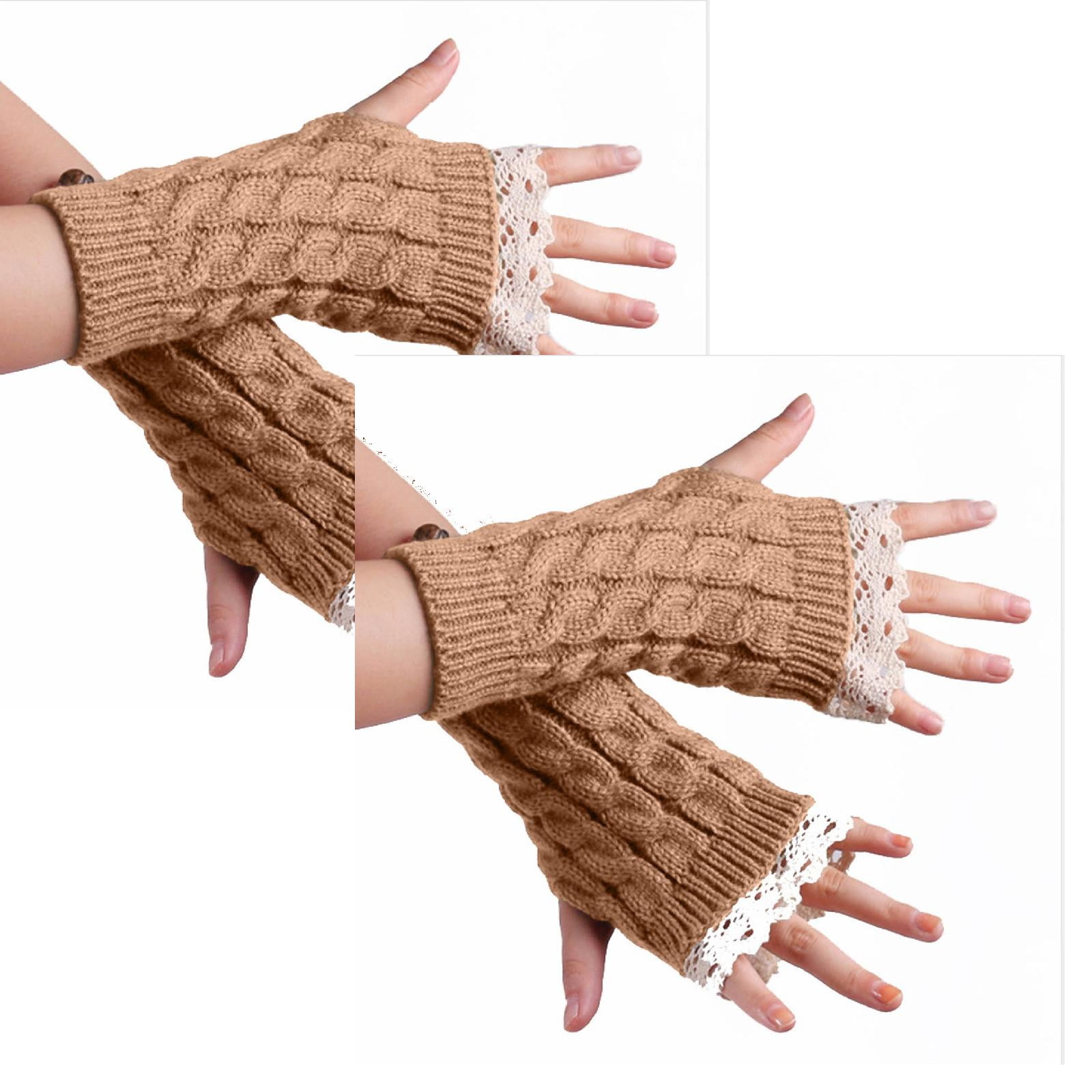 2-Pack, Women's Casual Solid Knit Gloves Mittens Convertible Lace ...