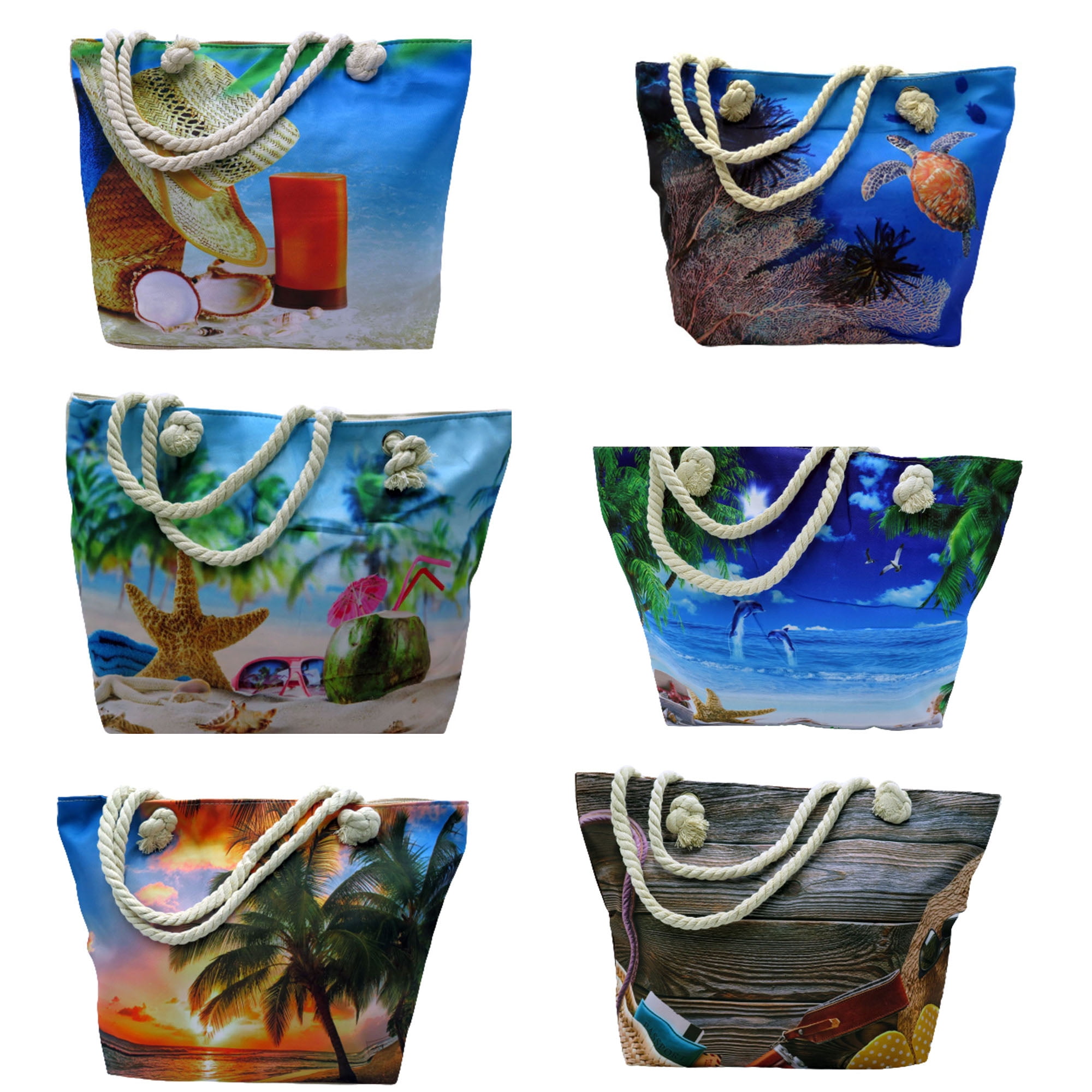 2 Pack Women's Colorful Canvas Tote Beach Bag With Double Rope Handle ...