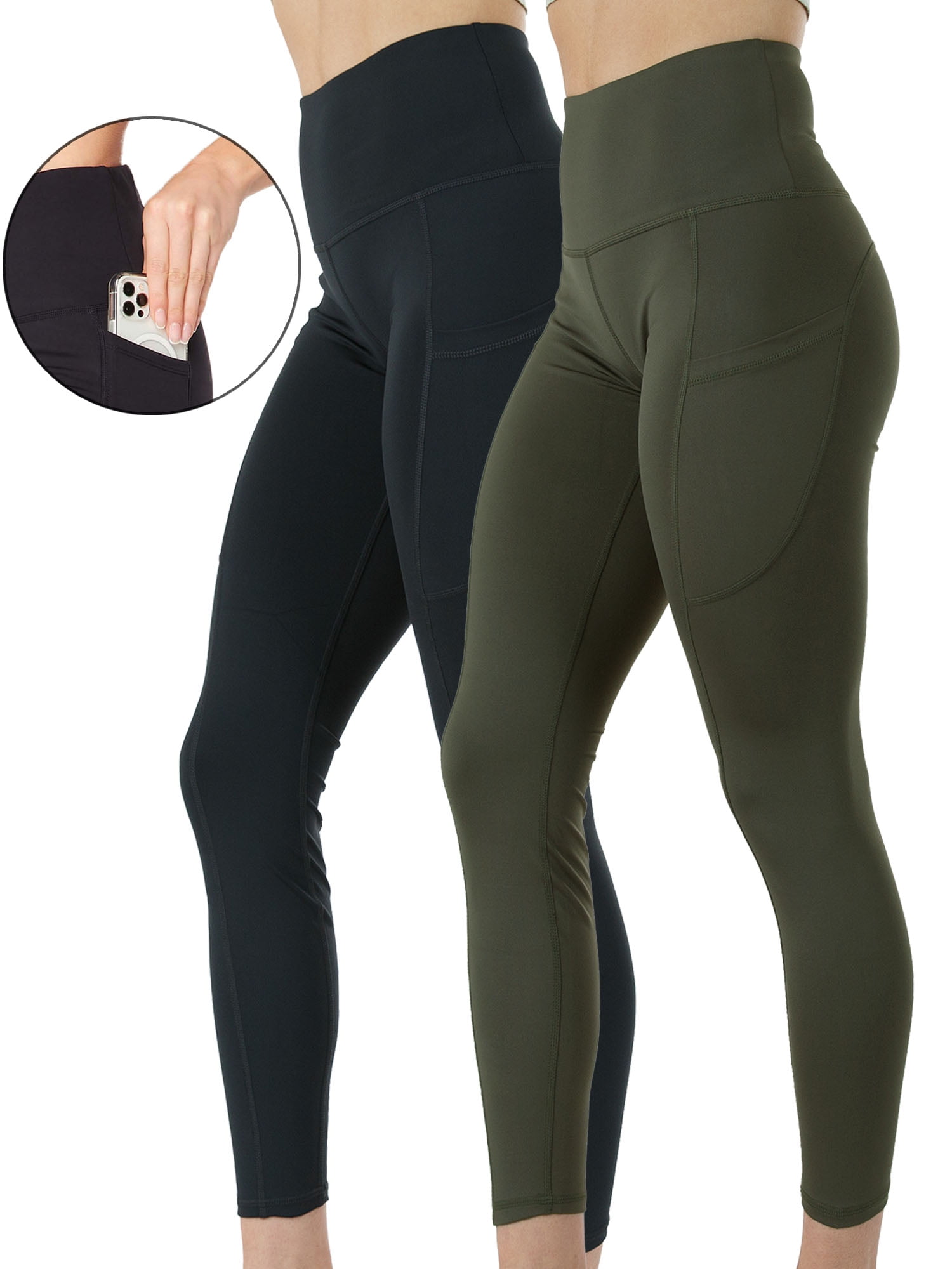 2-Pack Women's High Waist Yoga Leggings with Two Side Pockets Sports ...