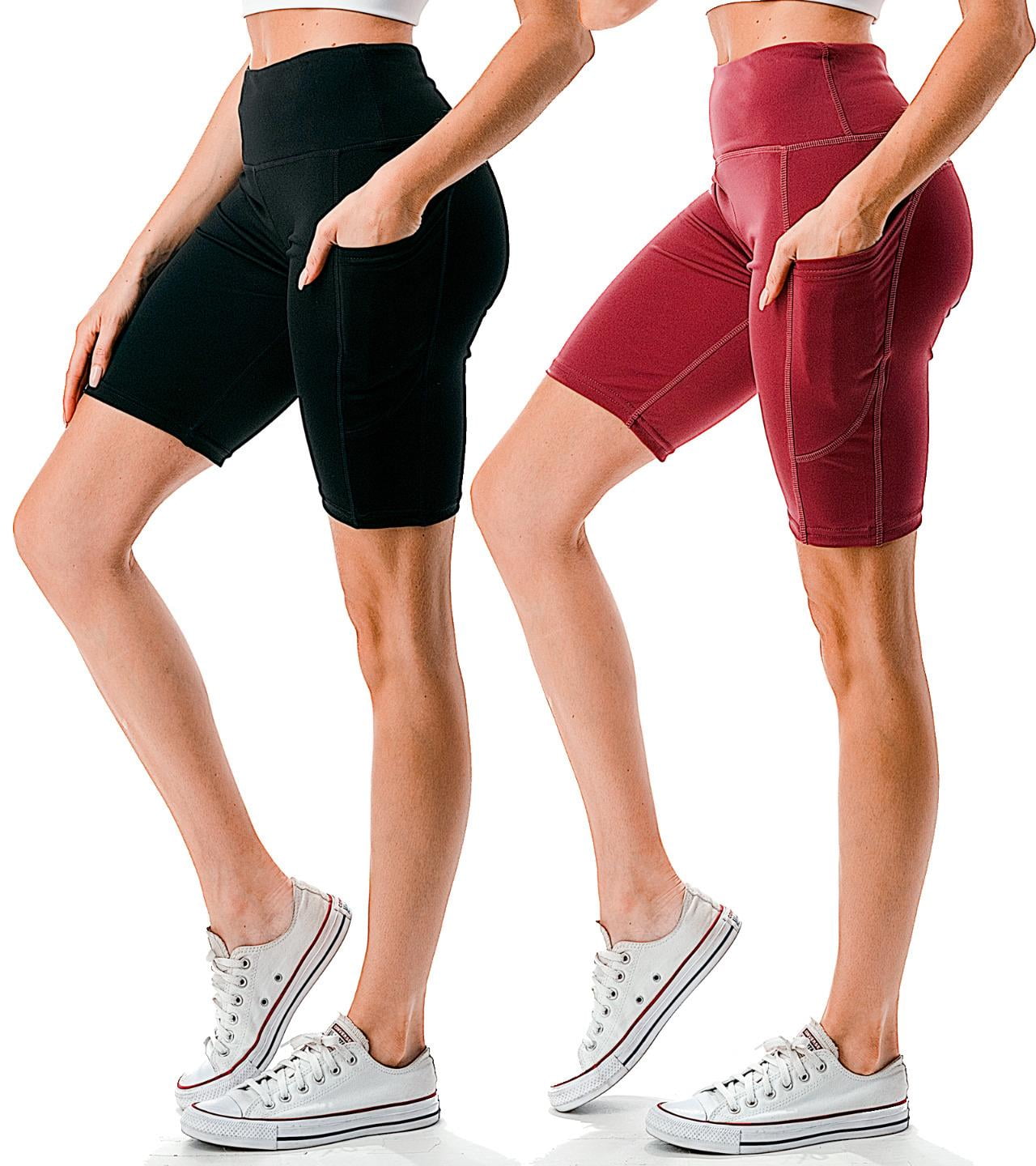 2 Pack Women's High Waisted Long Biker Shorts With Pockets 9" Bermuda ...