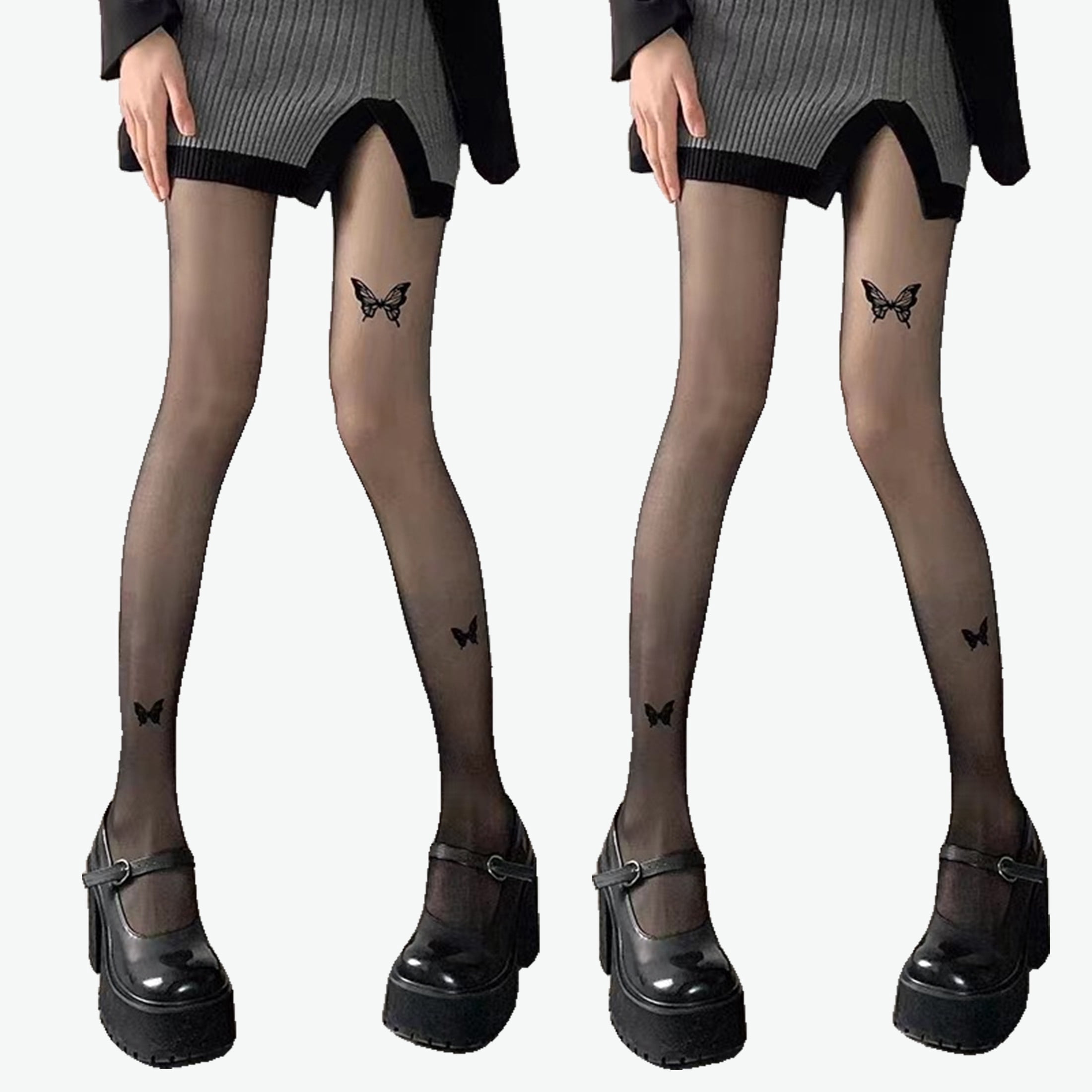 2-Pack Women's Letter Tattoo Black Pantyhose, 2026 New Bow Decor Thin ...