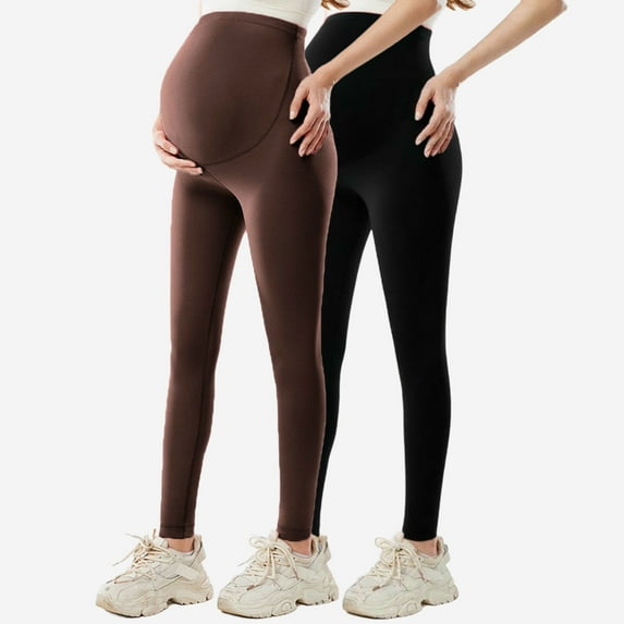 2 Pack Women's Maternity Leggings Over The Belly Pregnancy Activewear ...