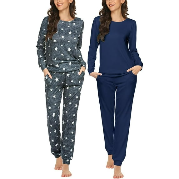 2 Pack Women's Pajama Set Long Sleeve Top with Jogger Pants Lounge Sets ...