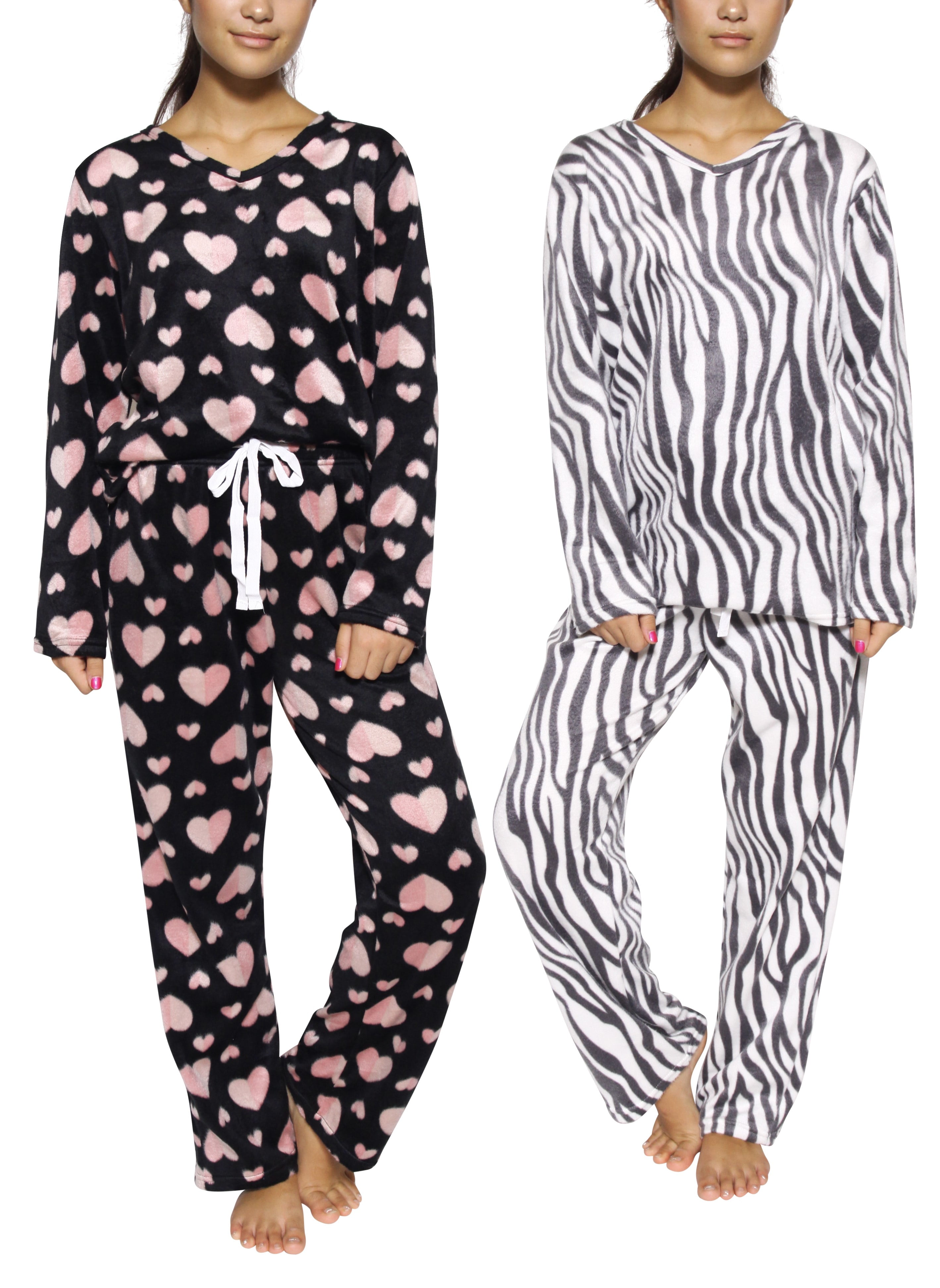 2 Pack: Women's Pajama Sets Vneck Top Micro Fleece Pajamas For Women ...