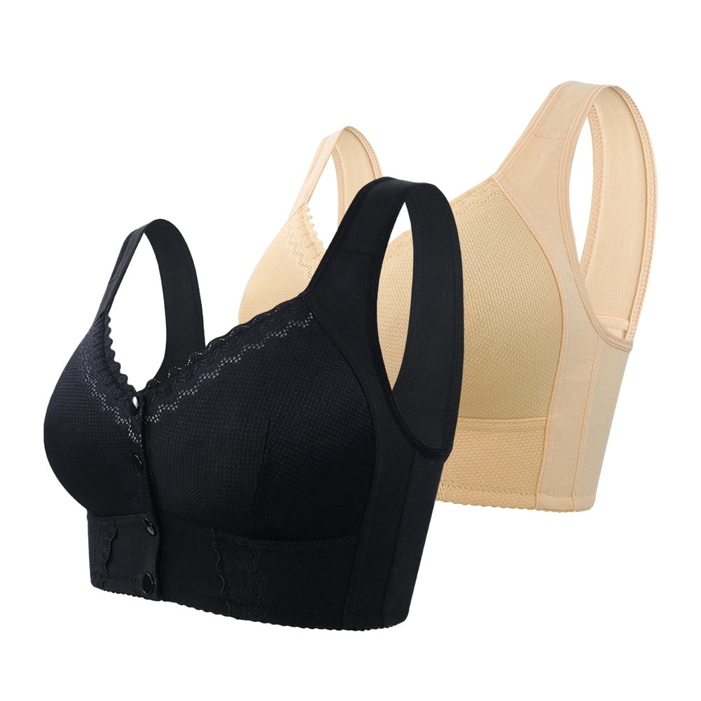 2 Pack Women's Plus Size Bras, Front Closure No Underwire Comfortable ...