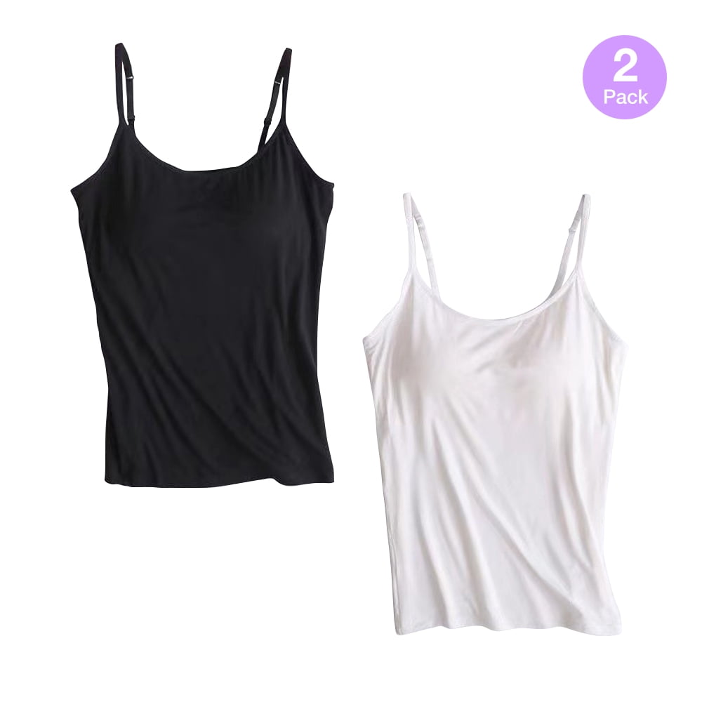2 Pack Women's Plus-Size Camisole Plus Size Tank Top with Built in Bra ...