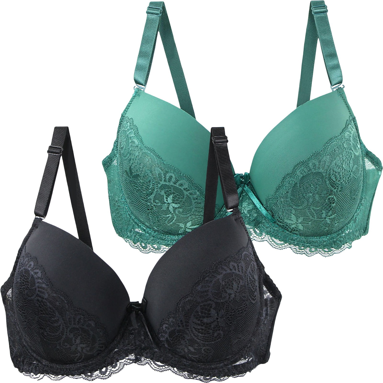 2 Pack Women's Push Up Bras Lace Underwire Set for Big Breasts Anti ...