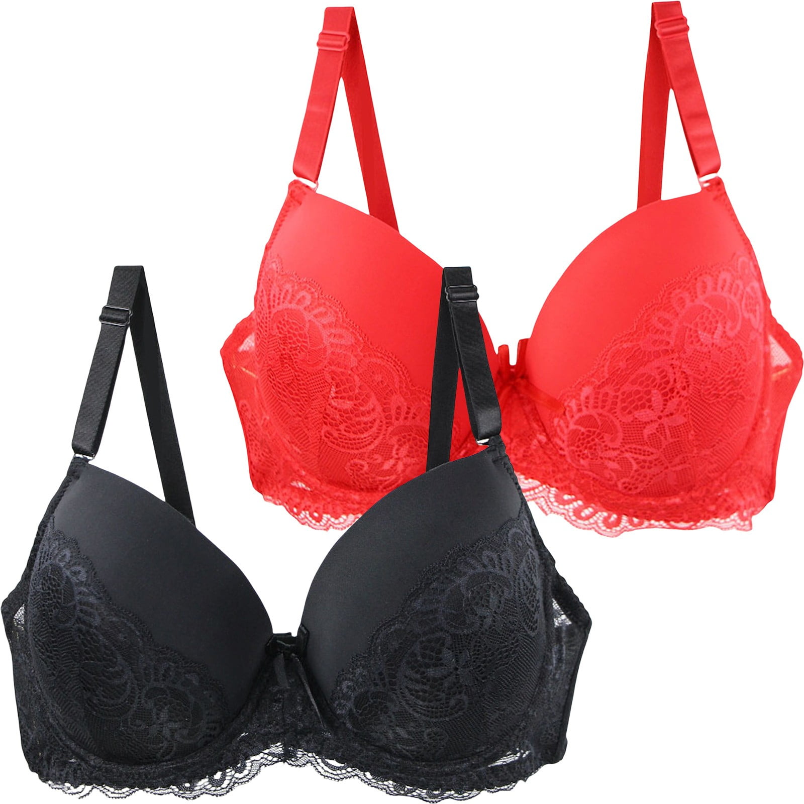 2 Pack Women's Push Up Bras Lace Underwire Set for Big Breasts Anti ...