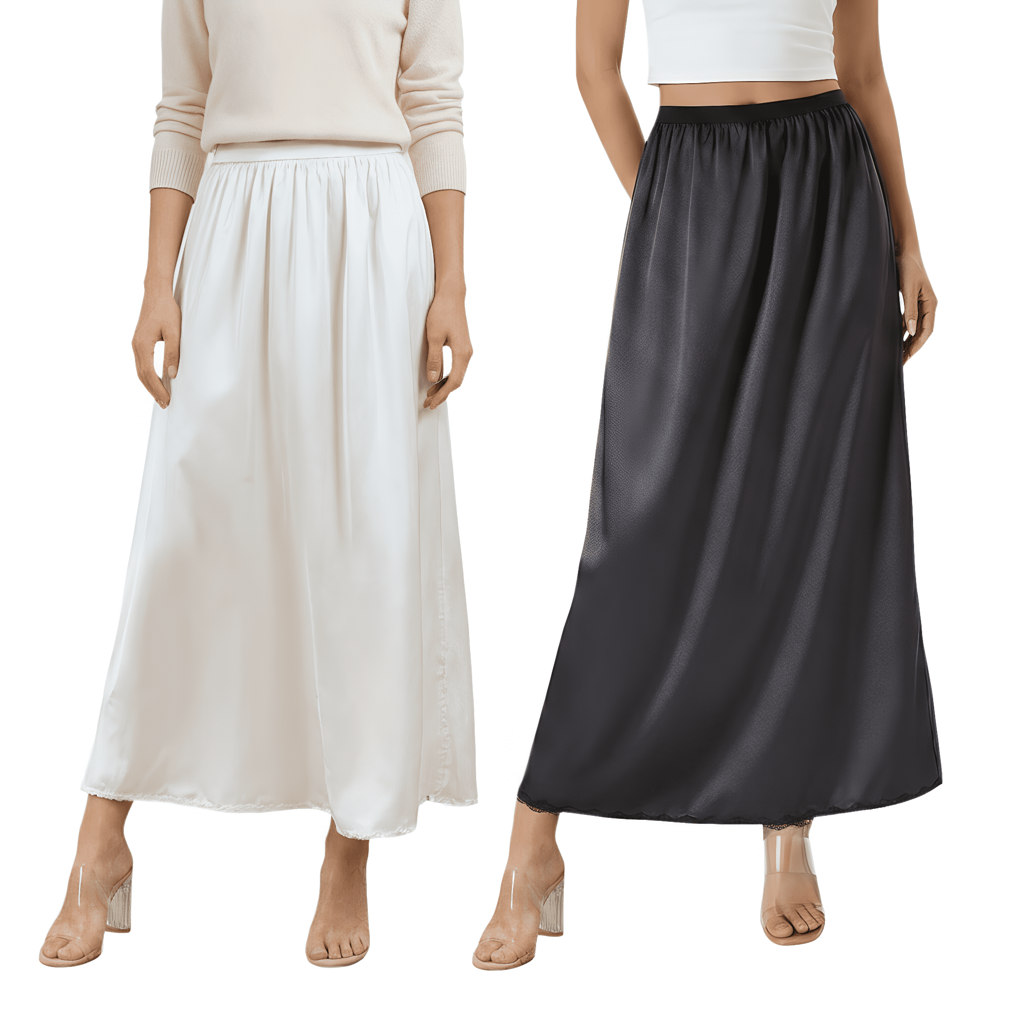 2 Pack Women's Satin Half Slip Underskirt, Anti See Through Lace Trim ...