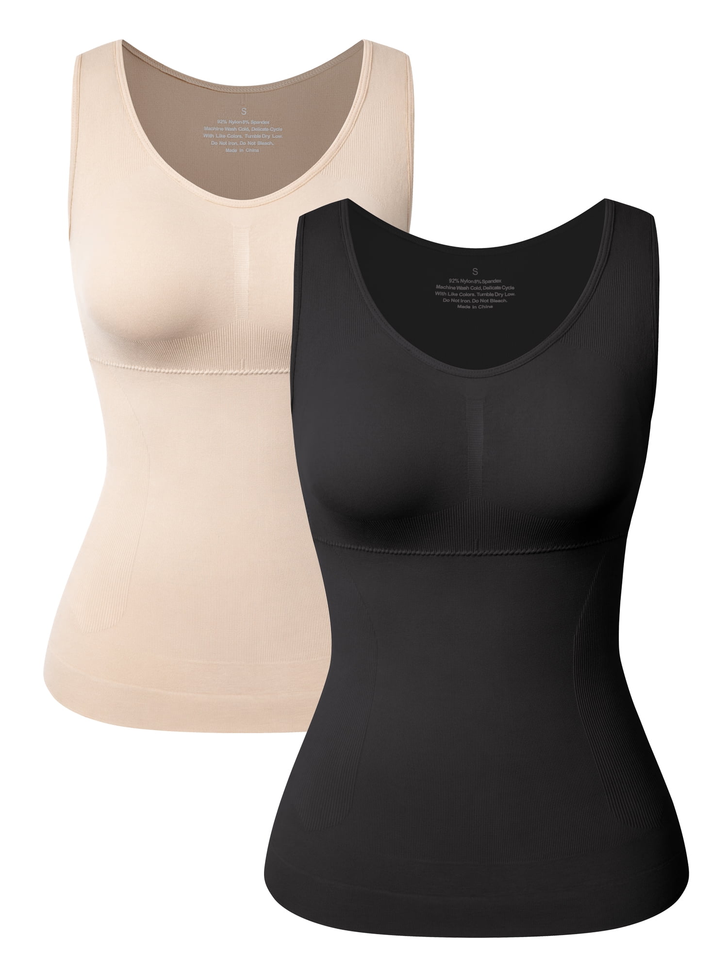 2 Pack Women's Seamless Camisole Tank Top Wide Strap Vest Control Waist ...