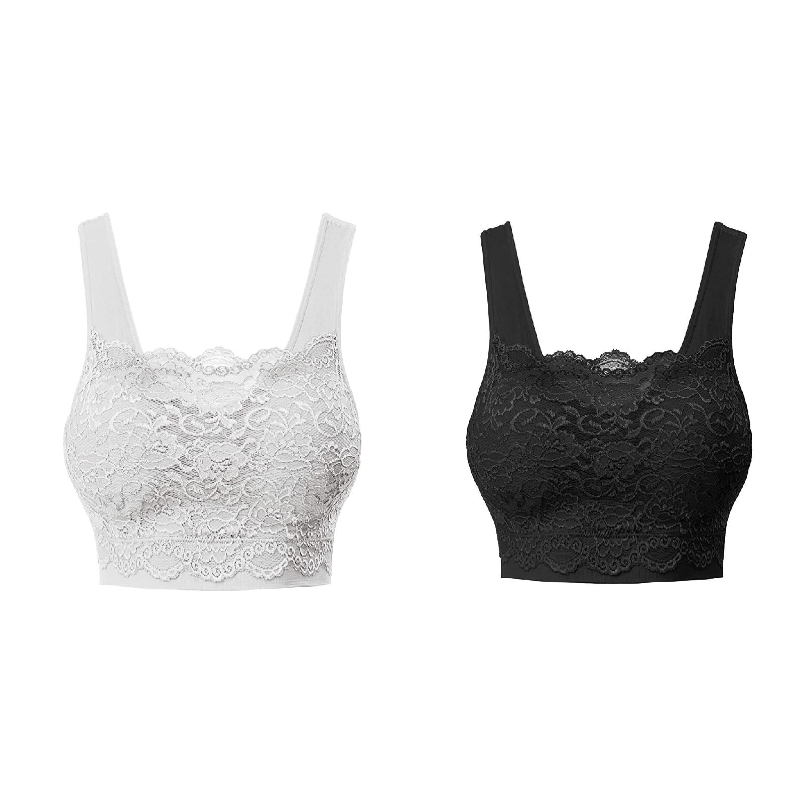 2-Pack,Women's Seamless Lace Bra Top With Front Lace Cover Sports Bra ...