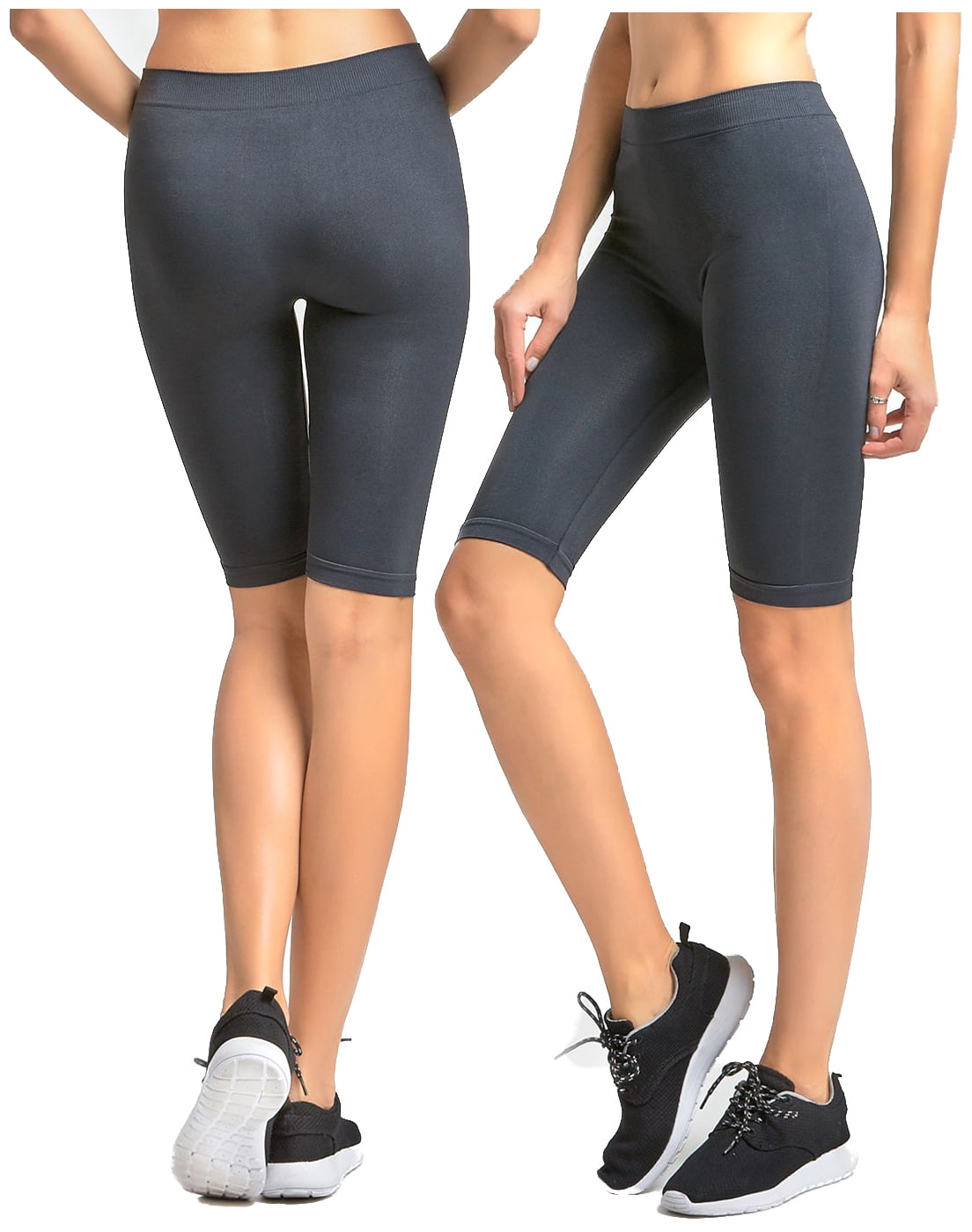 2 Pack Women's Seamless Stretch Yoga Exercise Shorts 19" Length (Grey ...