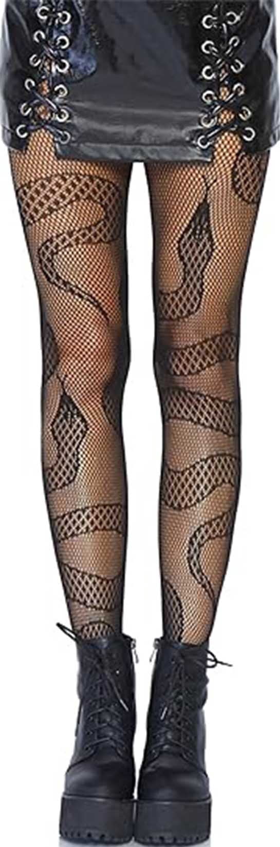 2-Pack Women's Snake Print Fishnet Tights - Mesh Stockings with Ultra ...