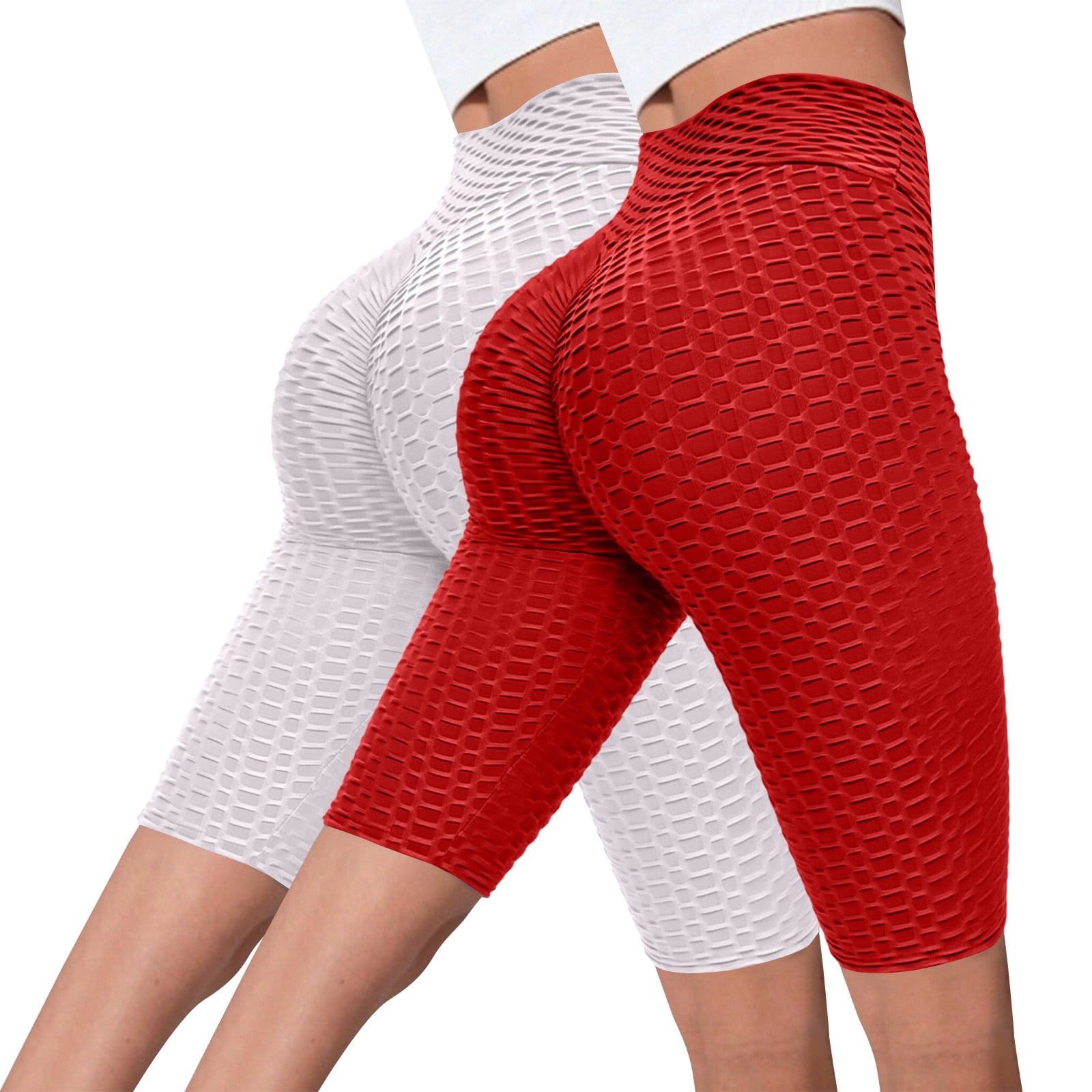 2 Pack Women's Solid Color High Waisted Butt Lifting Jacquard Bubble ...