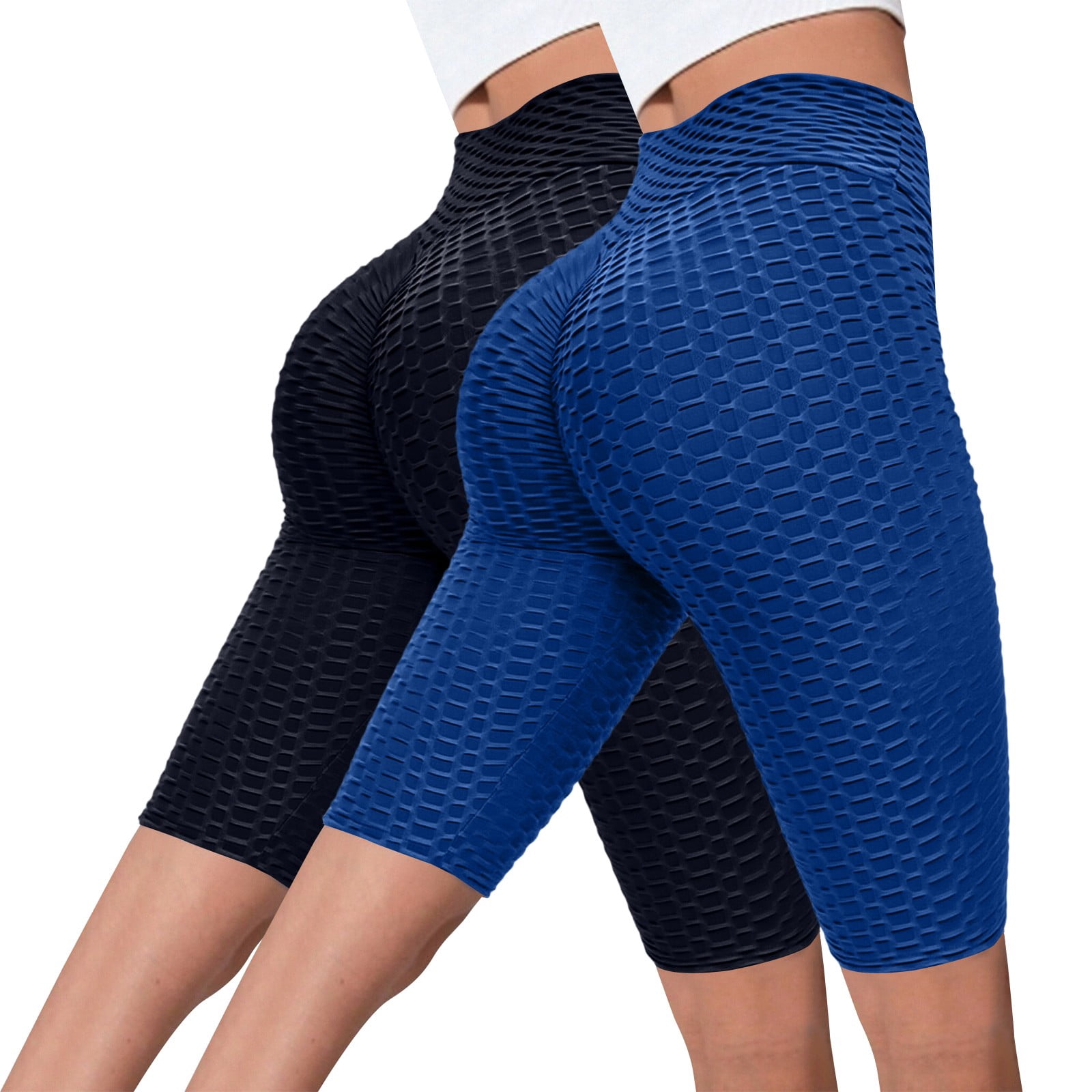 2 Pack Women's Solid Color High Waisted Butt Lifting Jacquard Bubble ...