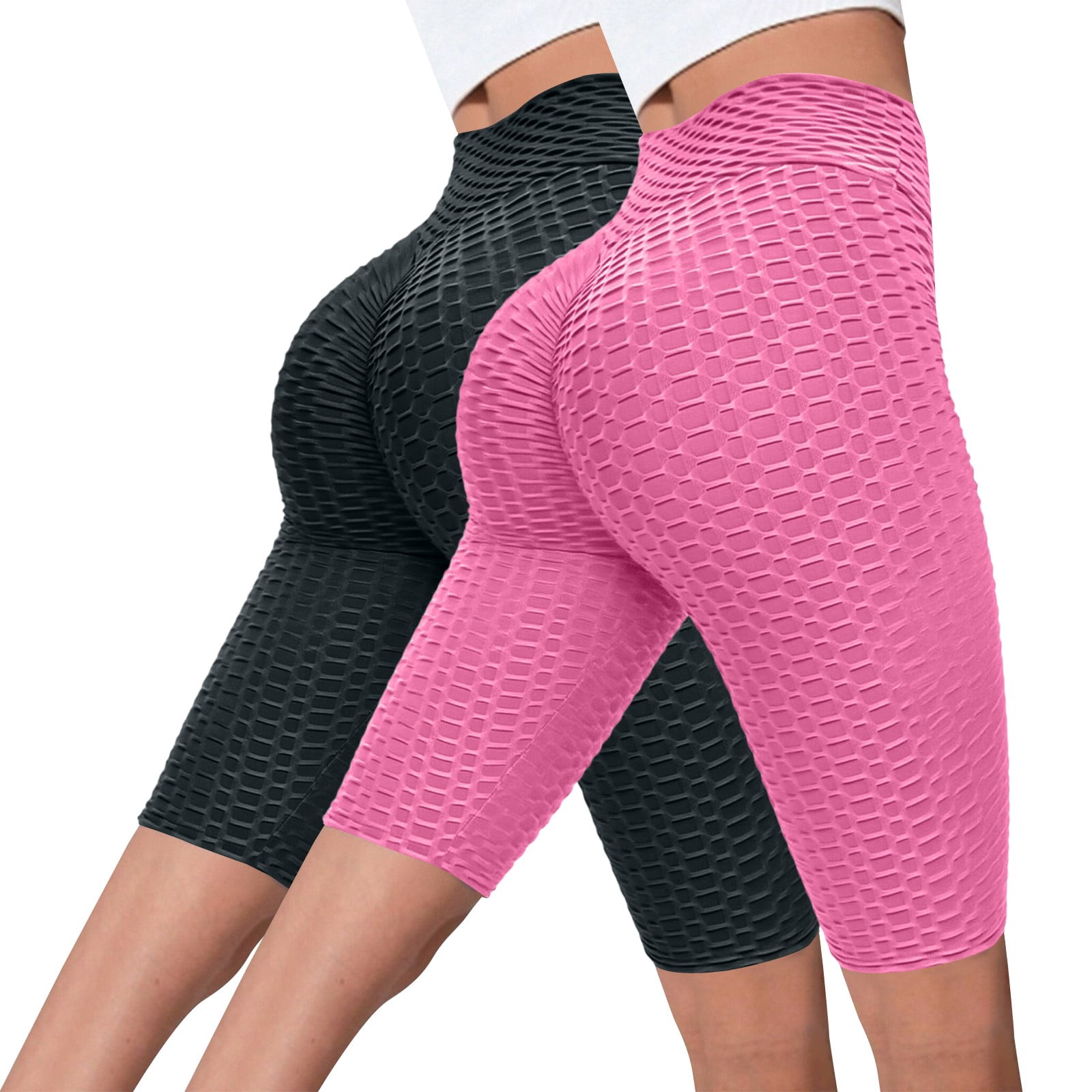 2 Pack Women's Solid Color High Waisted Butt Lifting Jacquard Bubble ...
