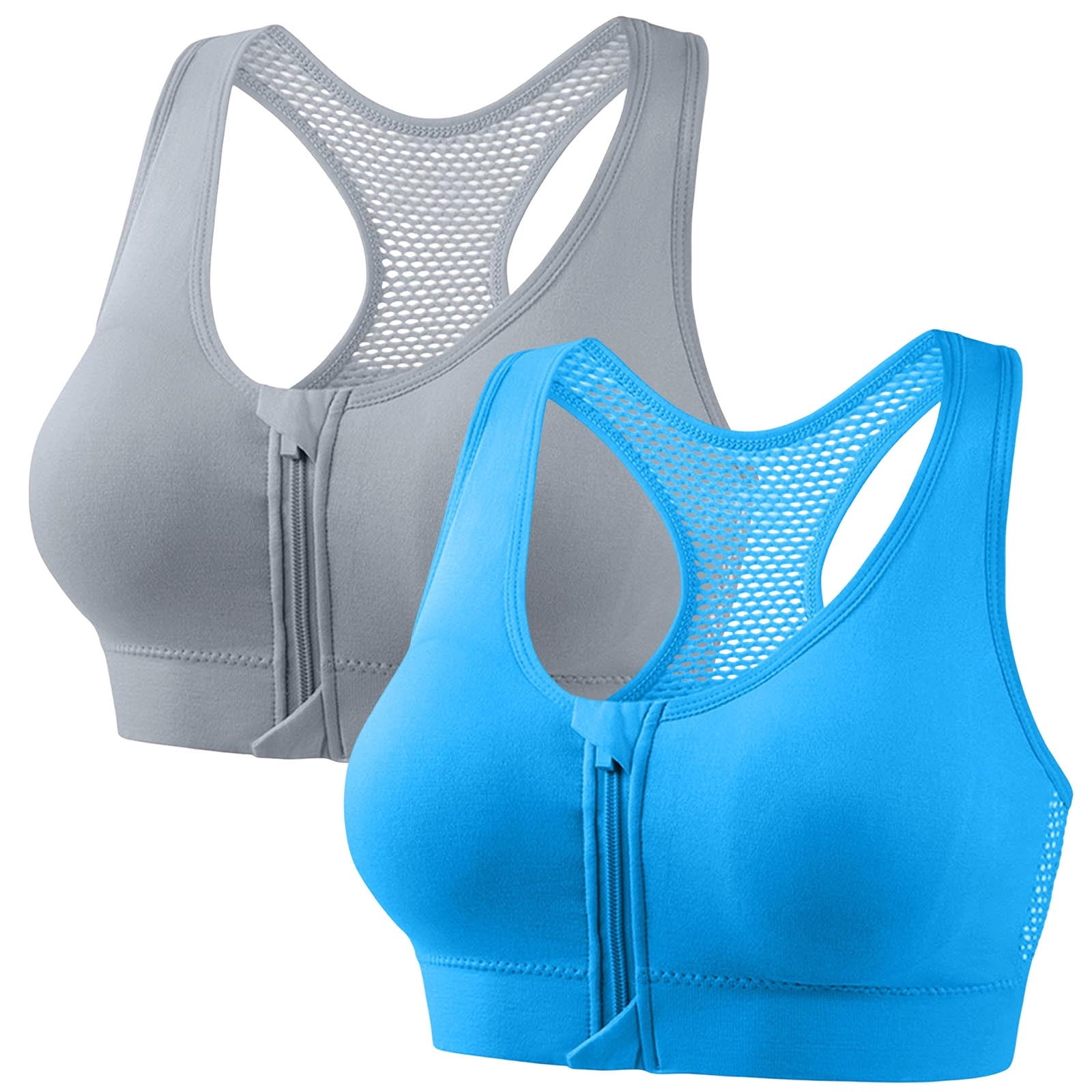 2 Pack Women's Solid Color Wireless Sports Bra, Push up Front Zipper ...