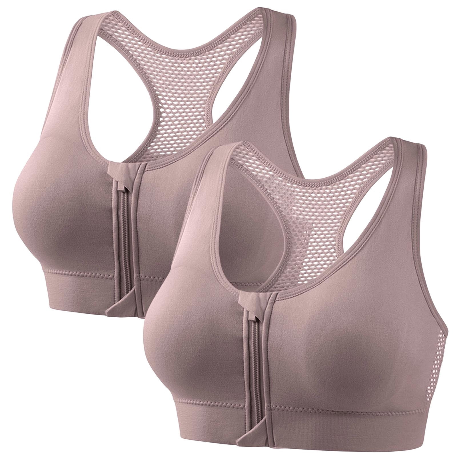 2 Pack Women's Solid Color Wireless Sports Bra, Push up Front Zipper ...