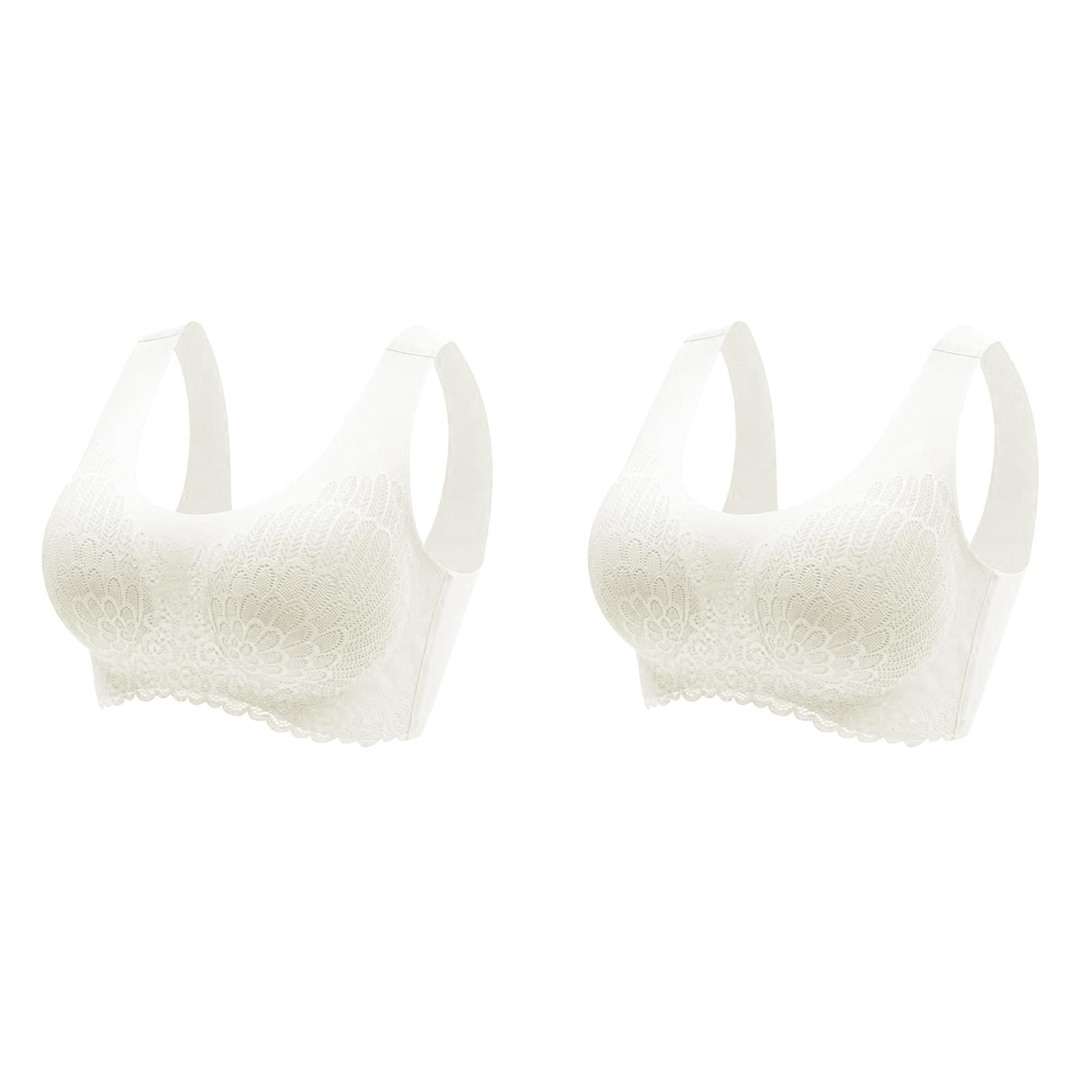 2 Pack,Women's No Steel Ring Gathering Sleep Latex Underwear Bar Bra to Make Look Smaller ...