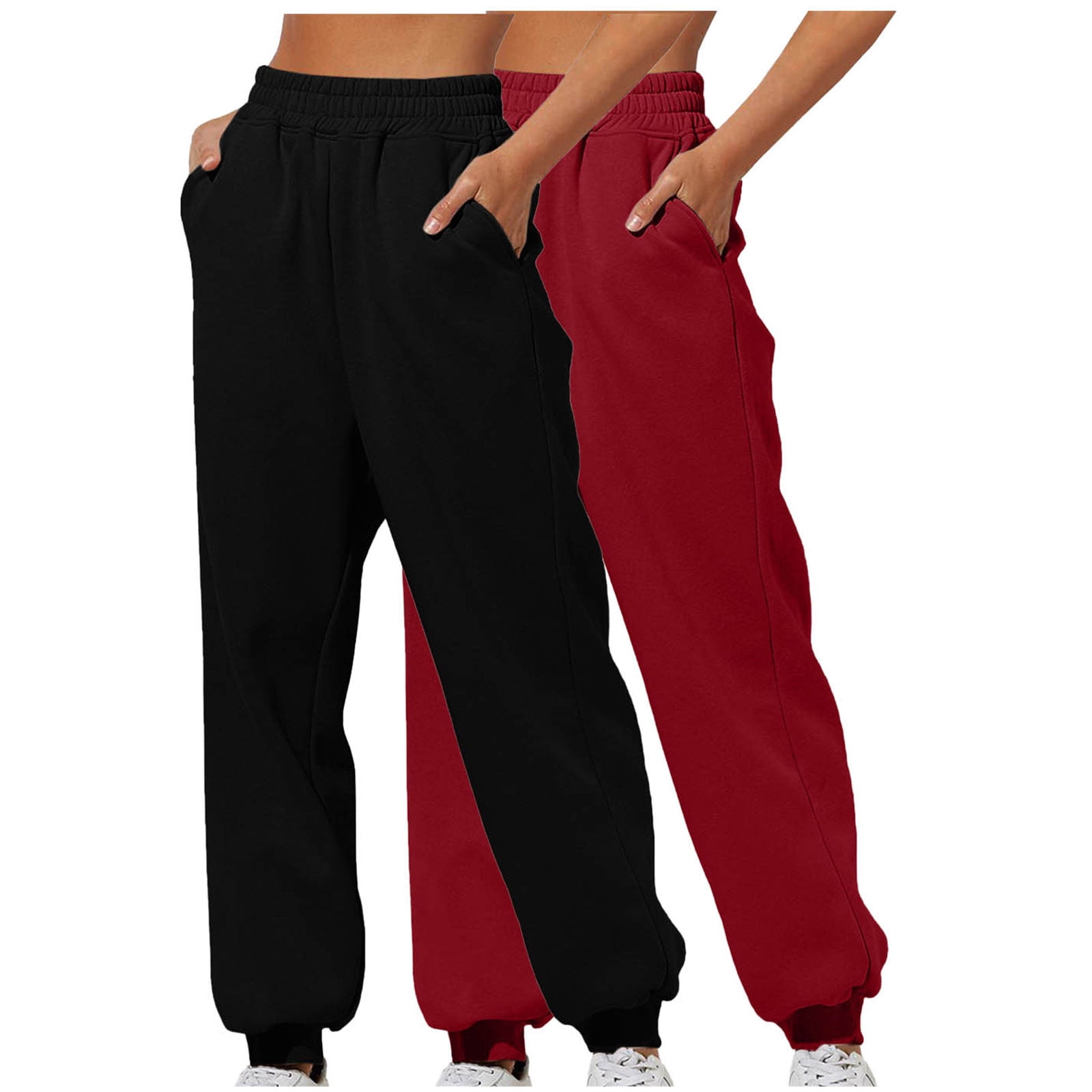 2 Pack Women's Sweatpants 2024 Trendy Drawstring Elastic Waisted Baggy ...