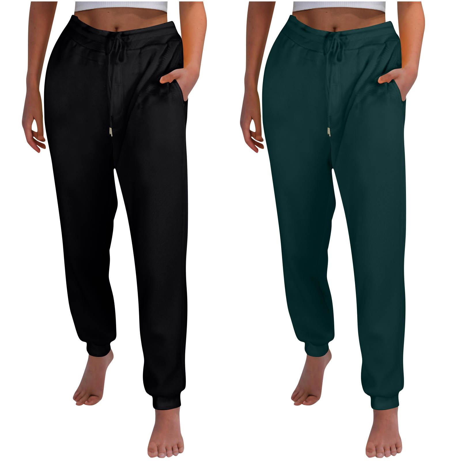 2 Pack Women's Sweatpants Plus Size Velvet Thick Casual Solid Color ...