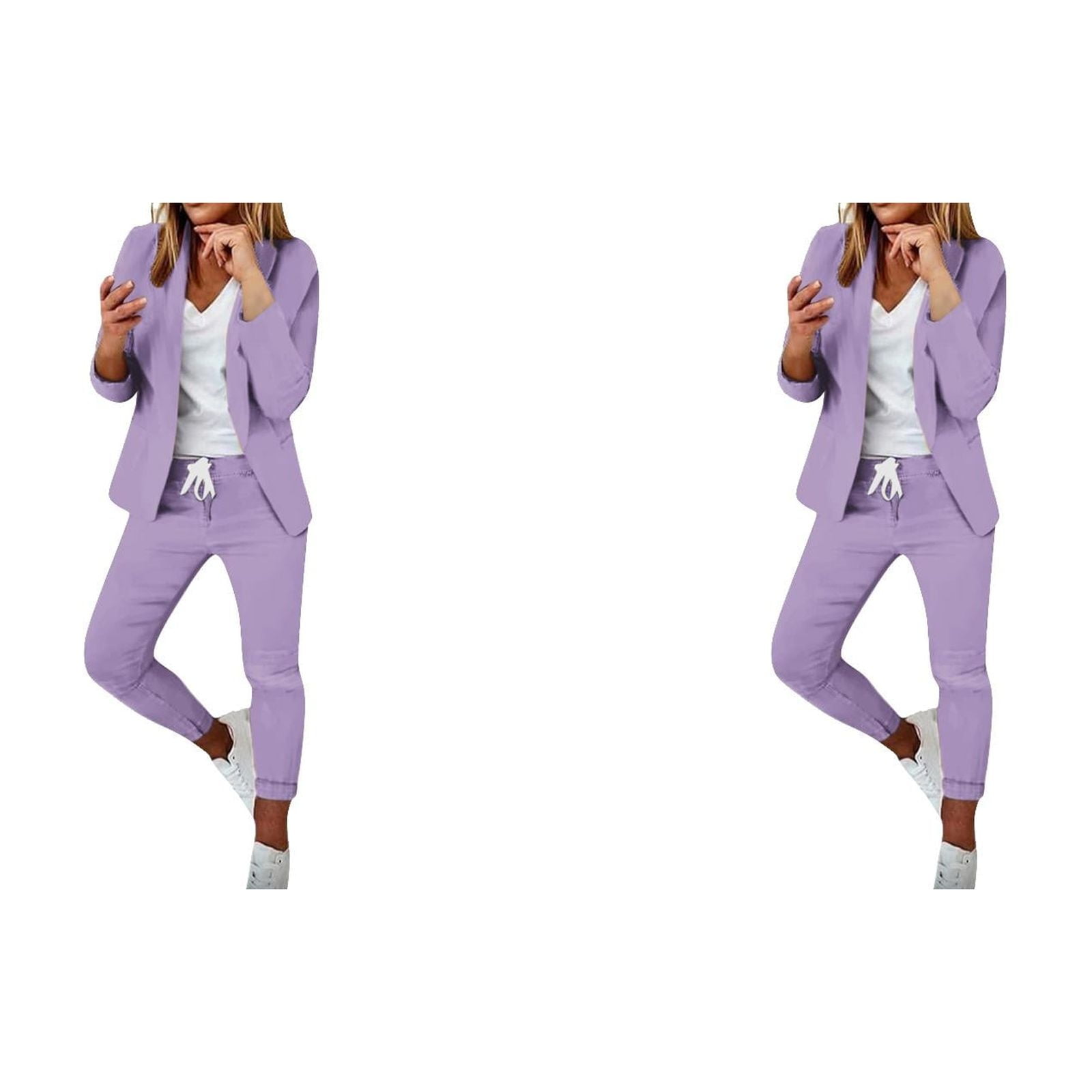2 Pack Women's Two Piece Lapels Flower Pantsuit Suit Set office ...