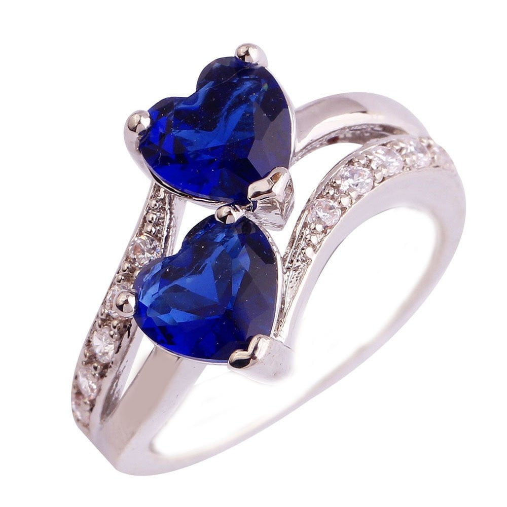(2-Pack) Women's Unique Double Heart Stack Rings Rainbow Eternal ...