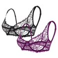 2 Pack Women's Unlined Underwire Bra, Lace Floral Embroidered Bra ...