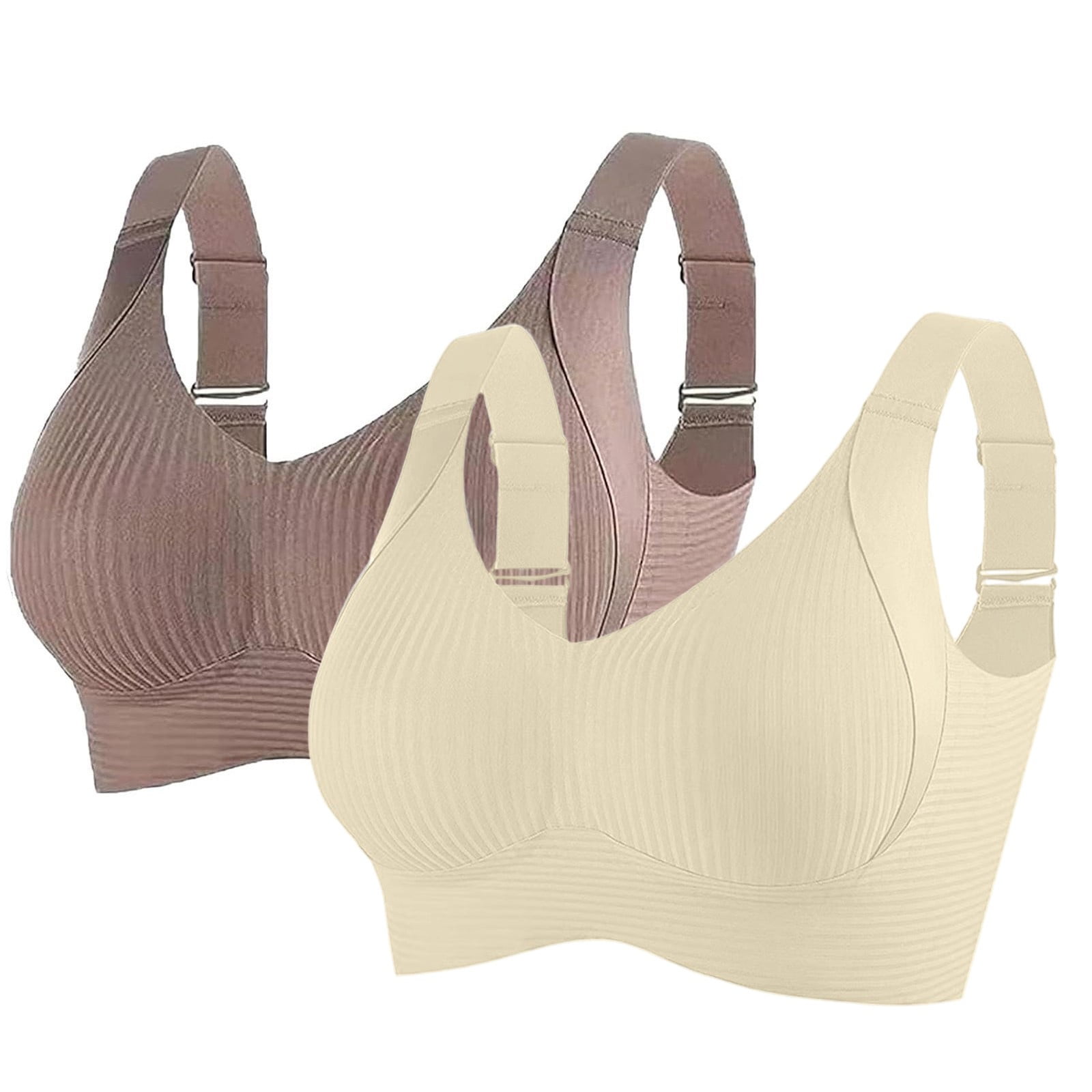 2 Pack Women's Wireless Sports Bras Ribbed Seamless Bralette & Padded ...