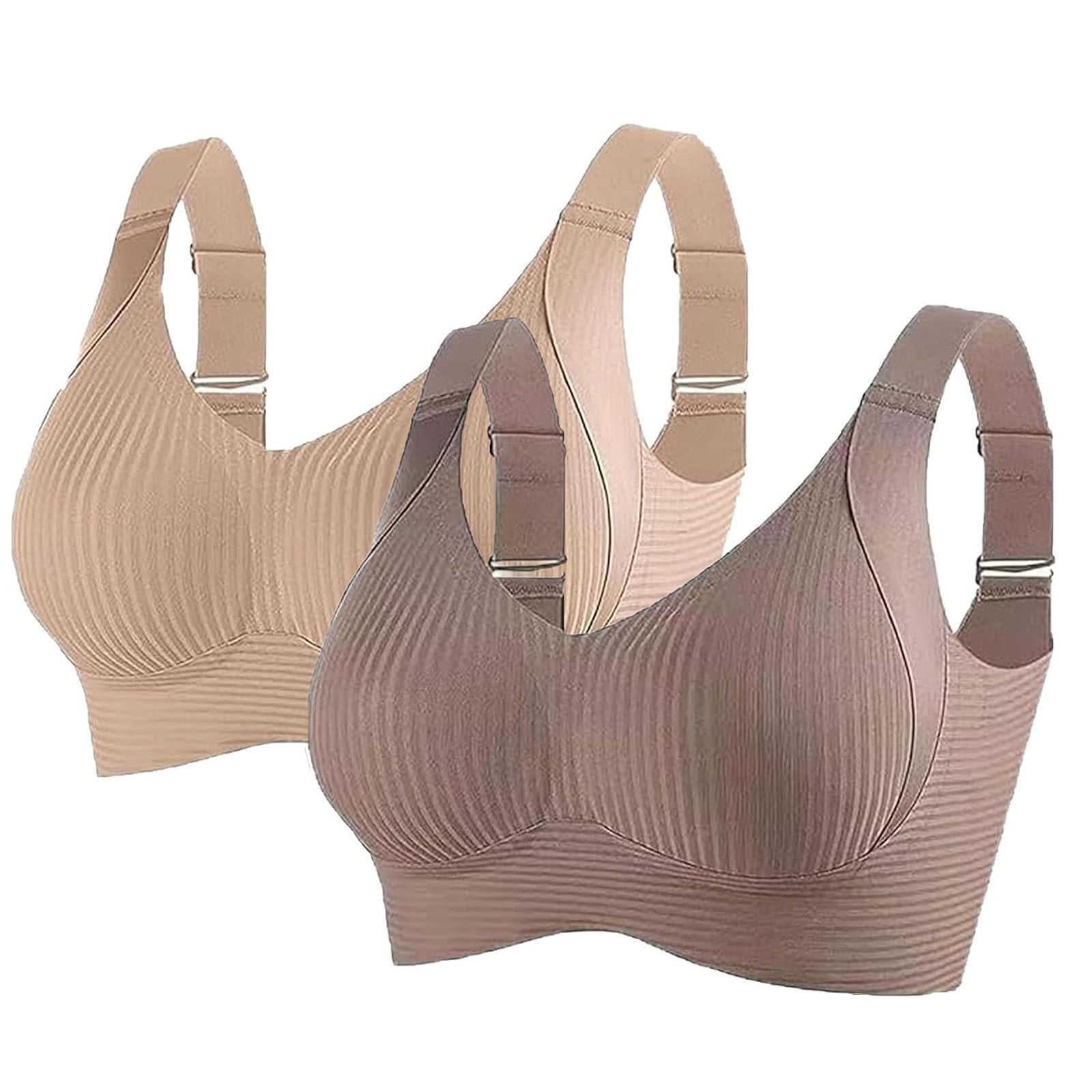 2 Pack Women's Wireless Sports Bras Ribbed Seamless Bralette & Padded ...